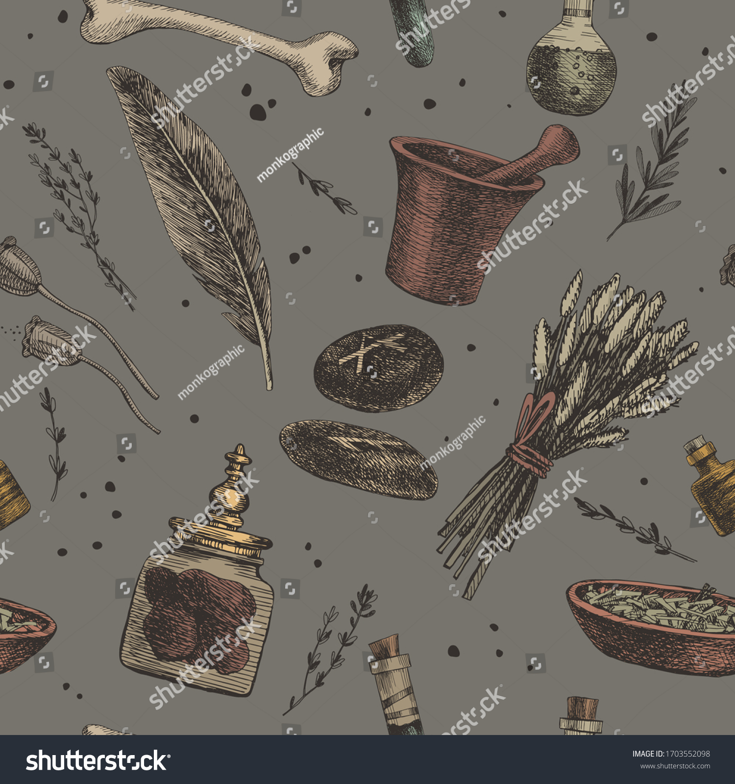 Seamless Pattern Magic Background Witches Wizards Stock Vector (Royalty ...