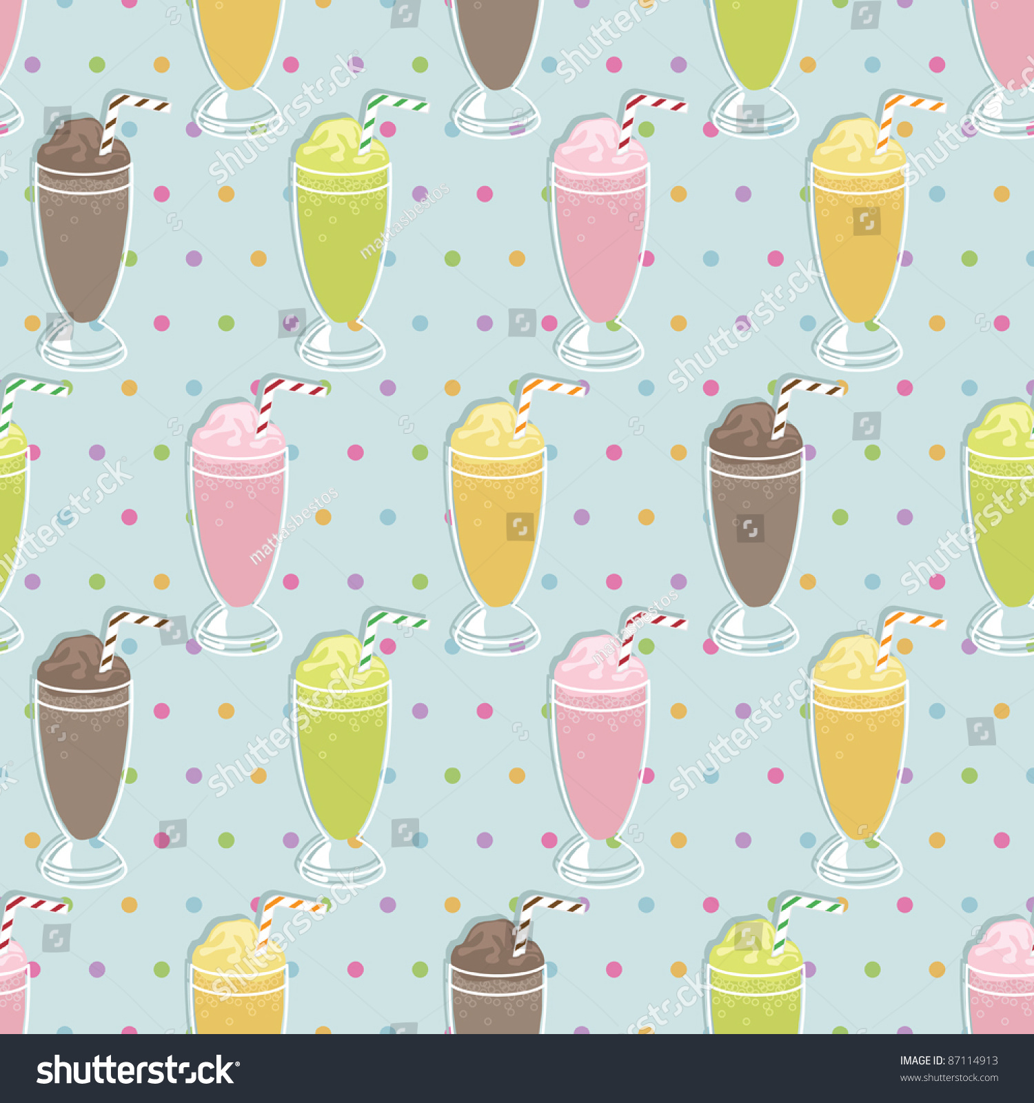 Seamless Pattern Milkshakes Polka Dot Background Stock Vector 87114913 ...