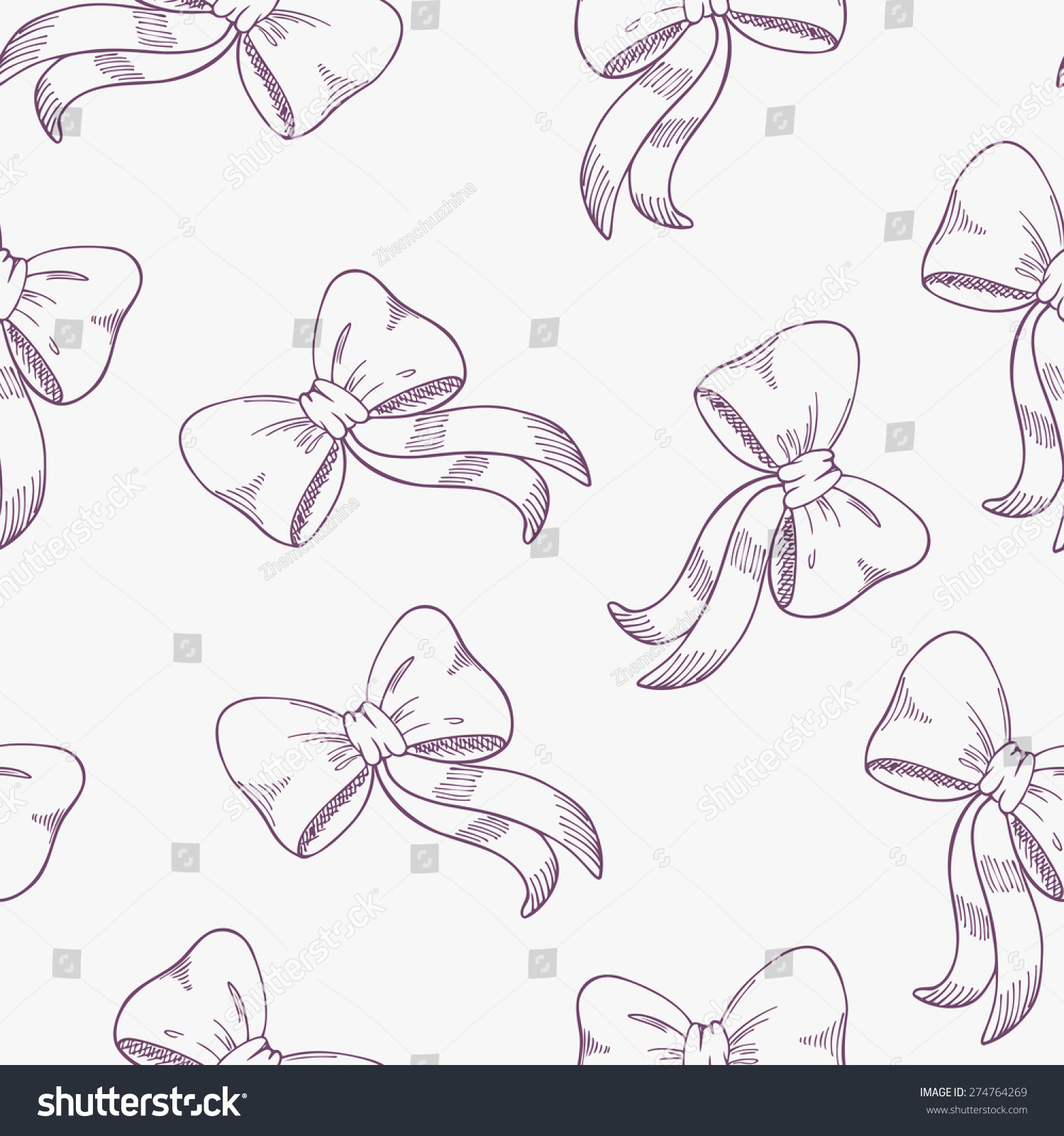 Seamless Pattern Outline Bows Cute Background Stock Vector (Royalty ...
