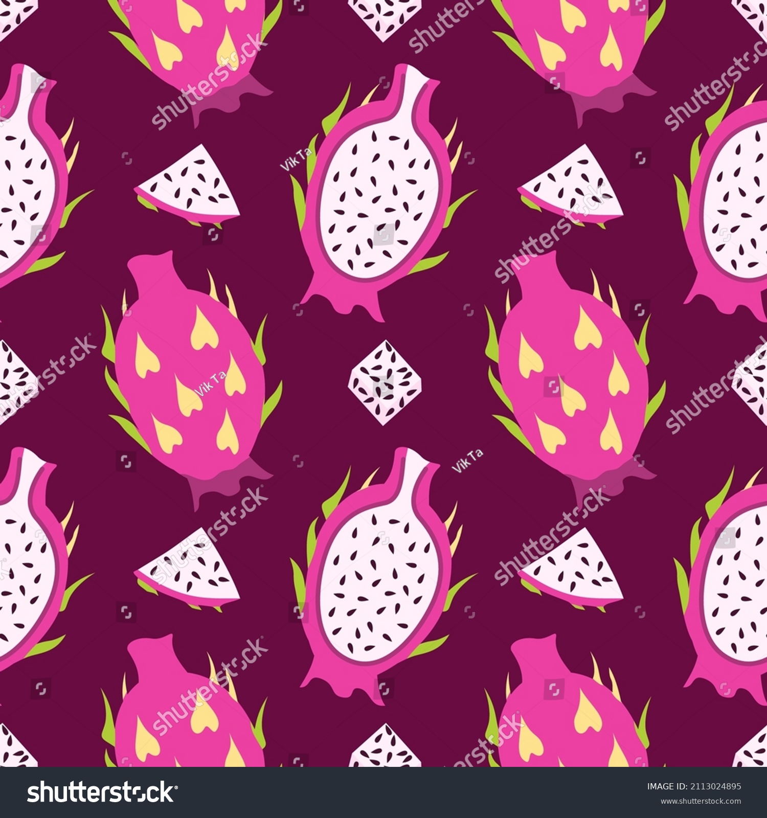 Seamless Pattern Pitaya Cartoon Vector Illustration Stock Vector ...