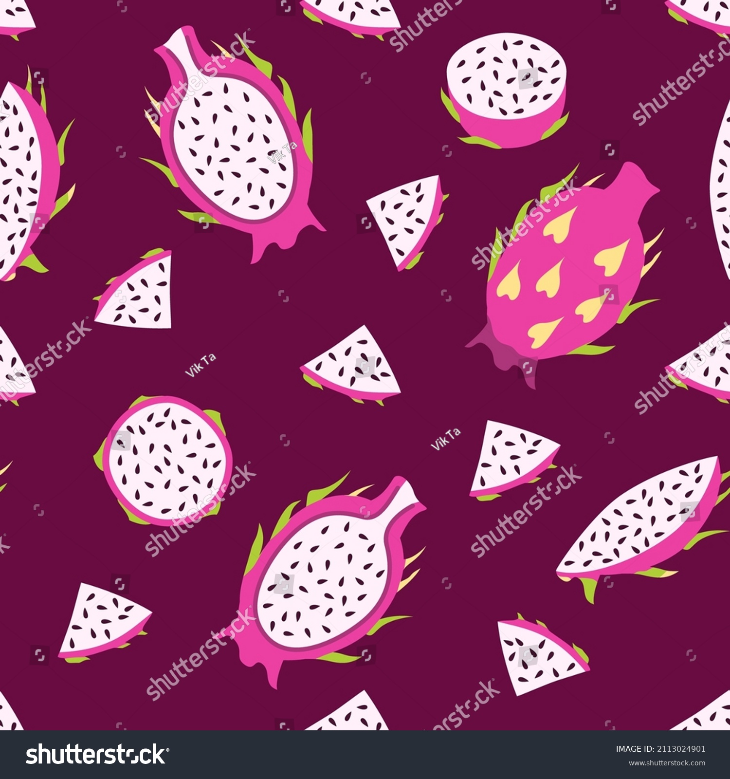 Seamless Pattern Pitaya Cartoon Vector Illustration Stock Vector ...