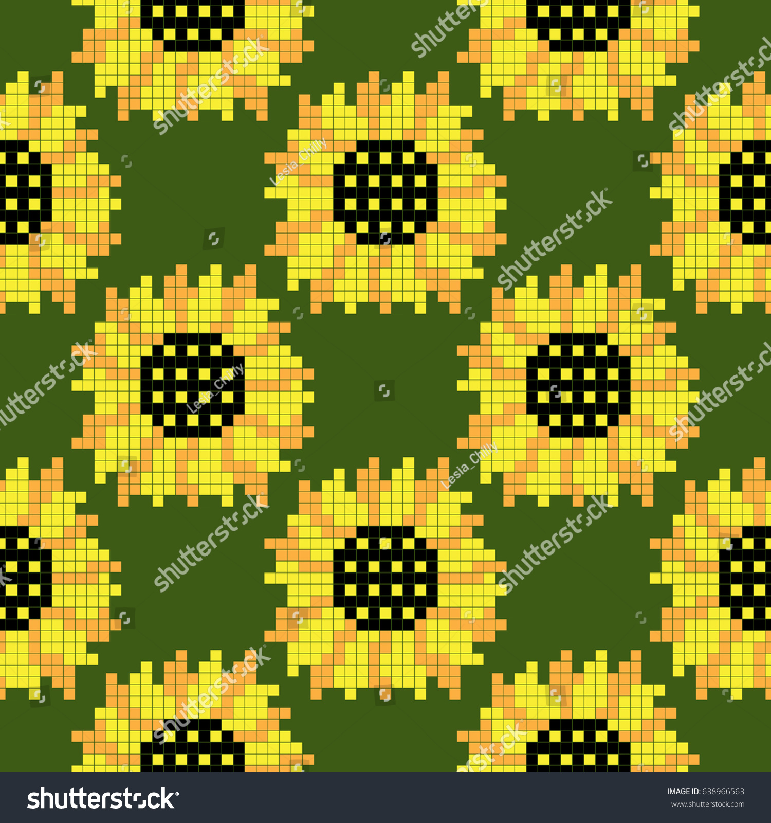 Seamless Pattern Pixel Sunflower Flower Vector Stock Vector (Royalty ...