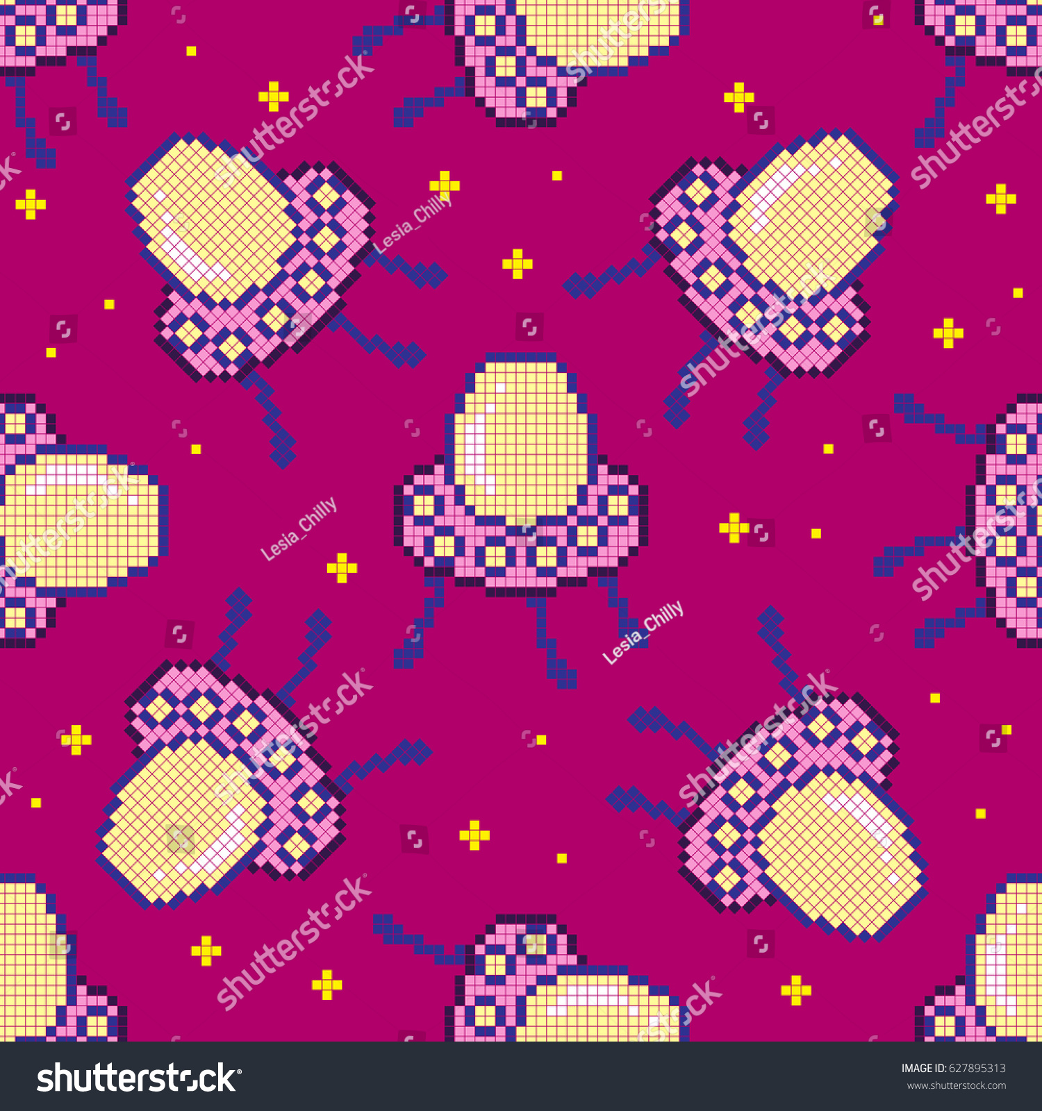 Seamless Pattern Pixel Ufo Pixel Star Stock Vector (Royalty Free ...