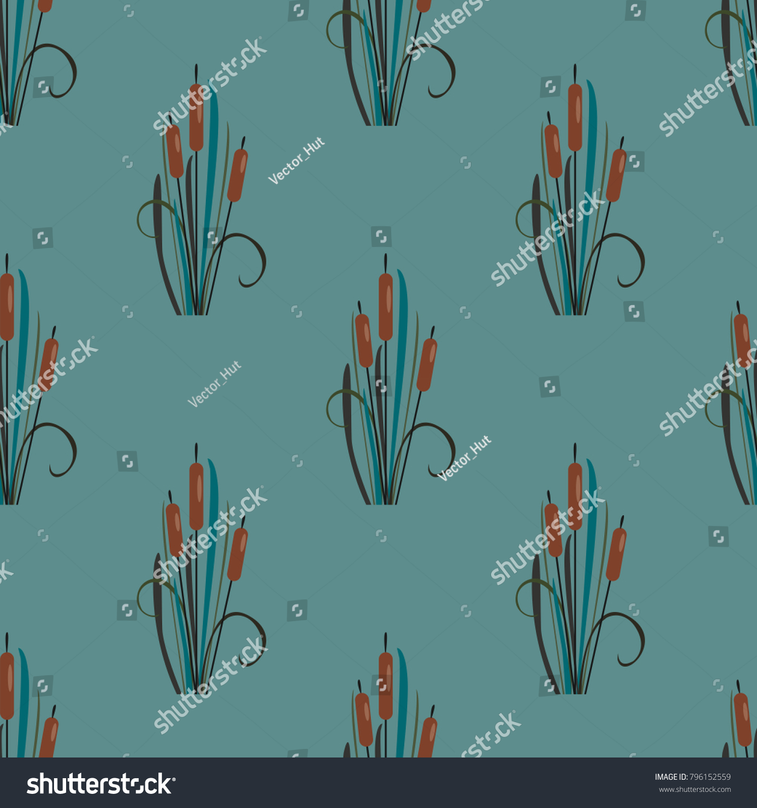 Seamless Pattern Reed On Teal Vector Stock Vector (Royalty Free) 796152559