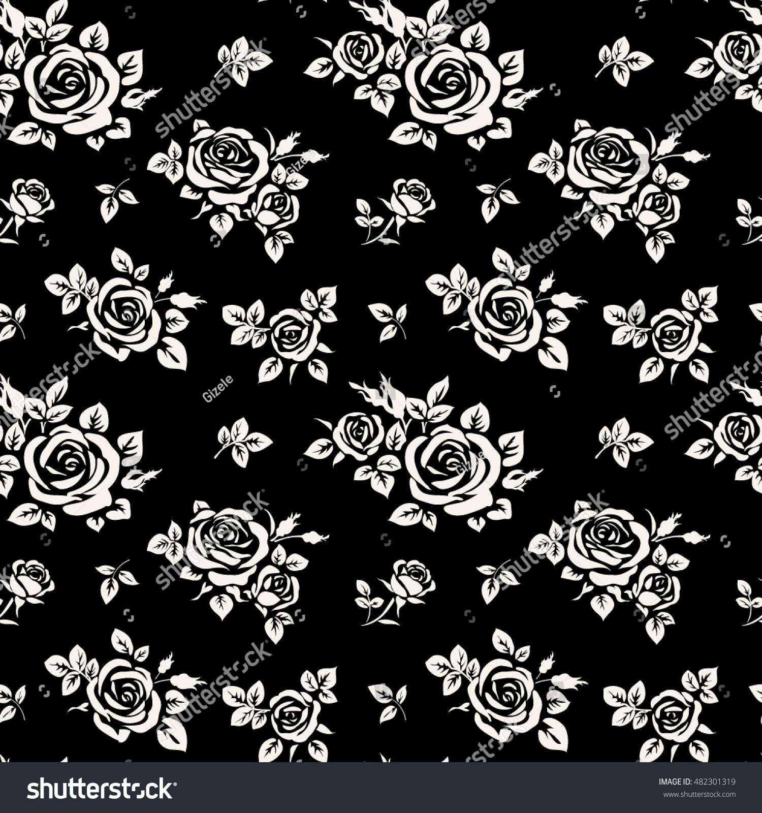 Seamless Pattern Rose Silhouettes Stock Vector 482301319 - Shutterstock