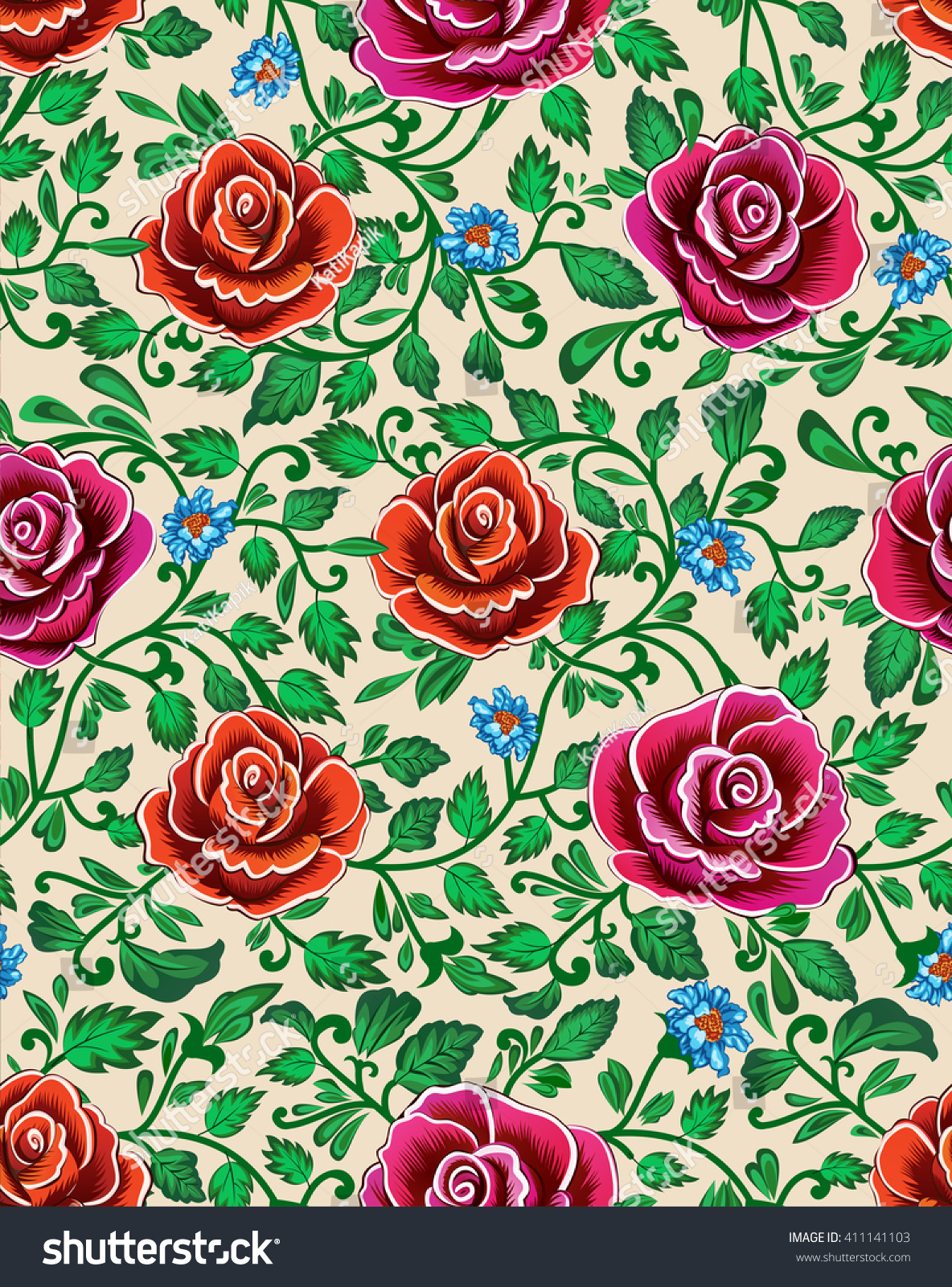 Seamless Pattern Roses Vector Illustration Stock Vector Royalty Free