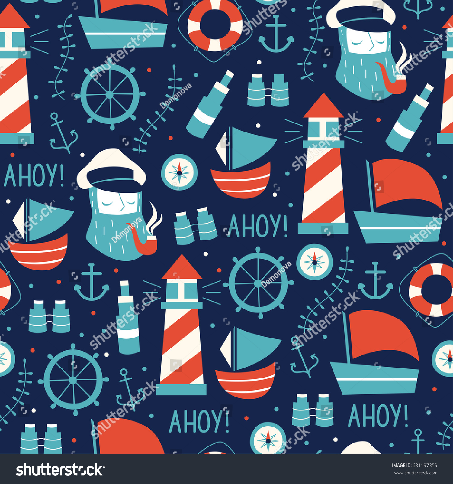 Seamless Pattern Sailors Wheel Ship Different Stock Vector (Royalty ...