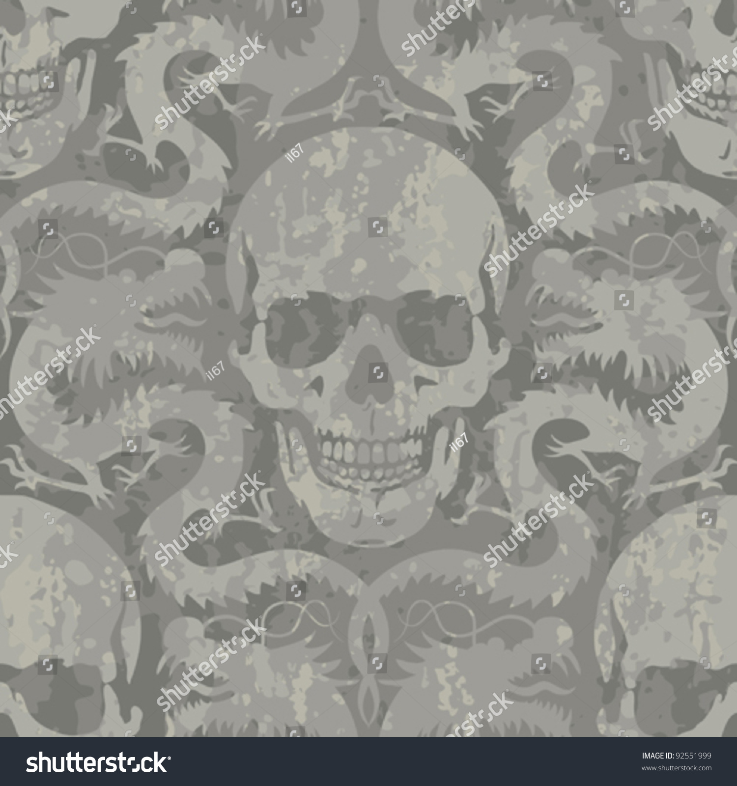Seamless Pattern Skulls Dragons Stock Vector (Royalty Free) 92551999