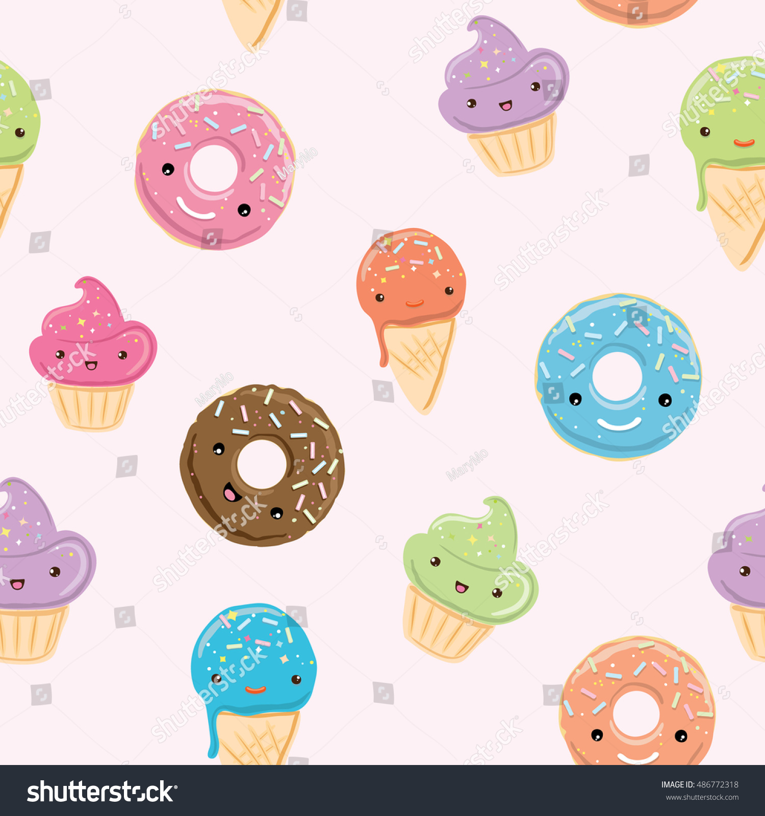 Seamless Pattern Sweets Ice Cream Donuts Stock Vector 486772318