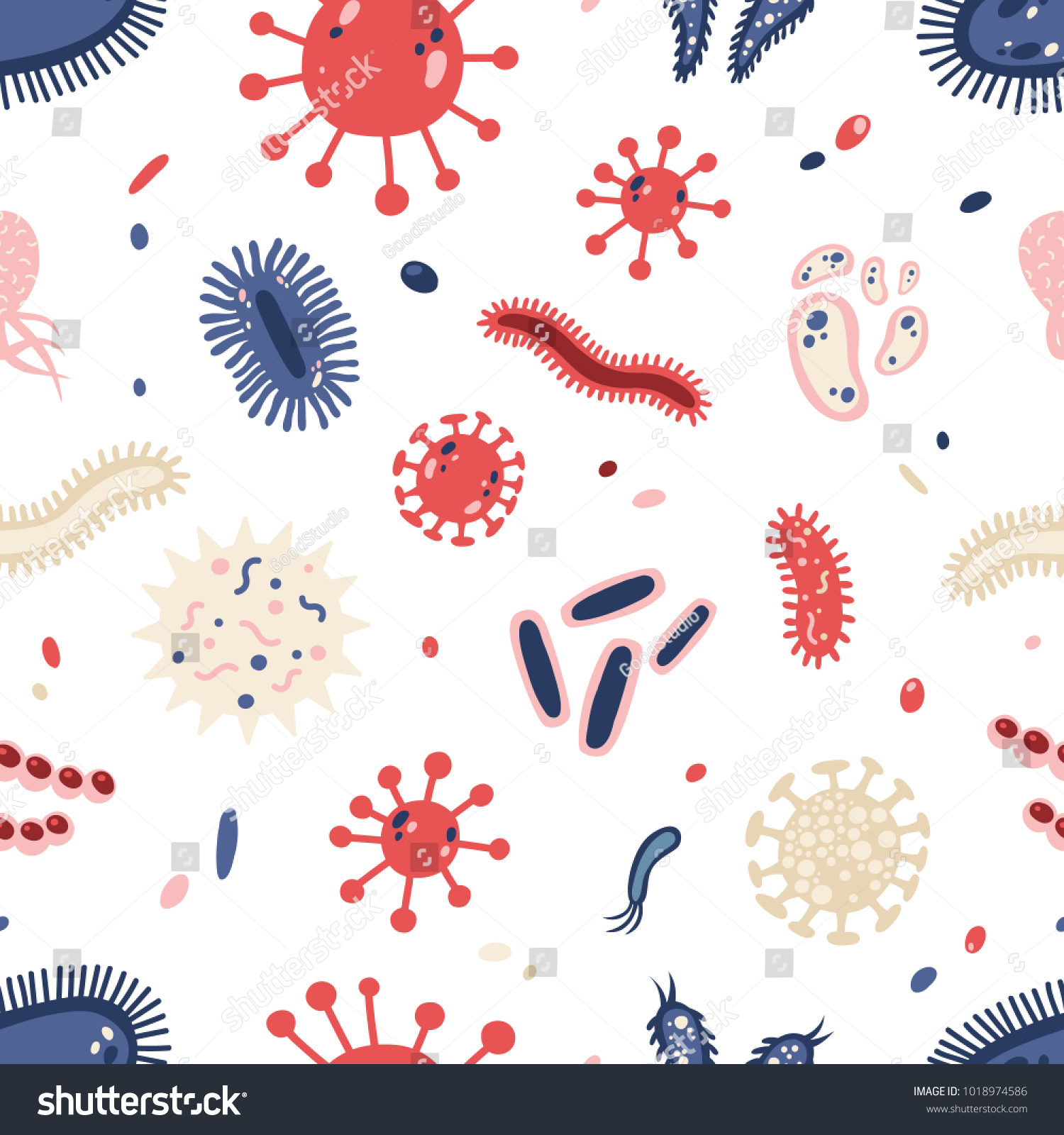 Seamless Pattern Various Microorganisms On White Stock Vector (Royalty ...