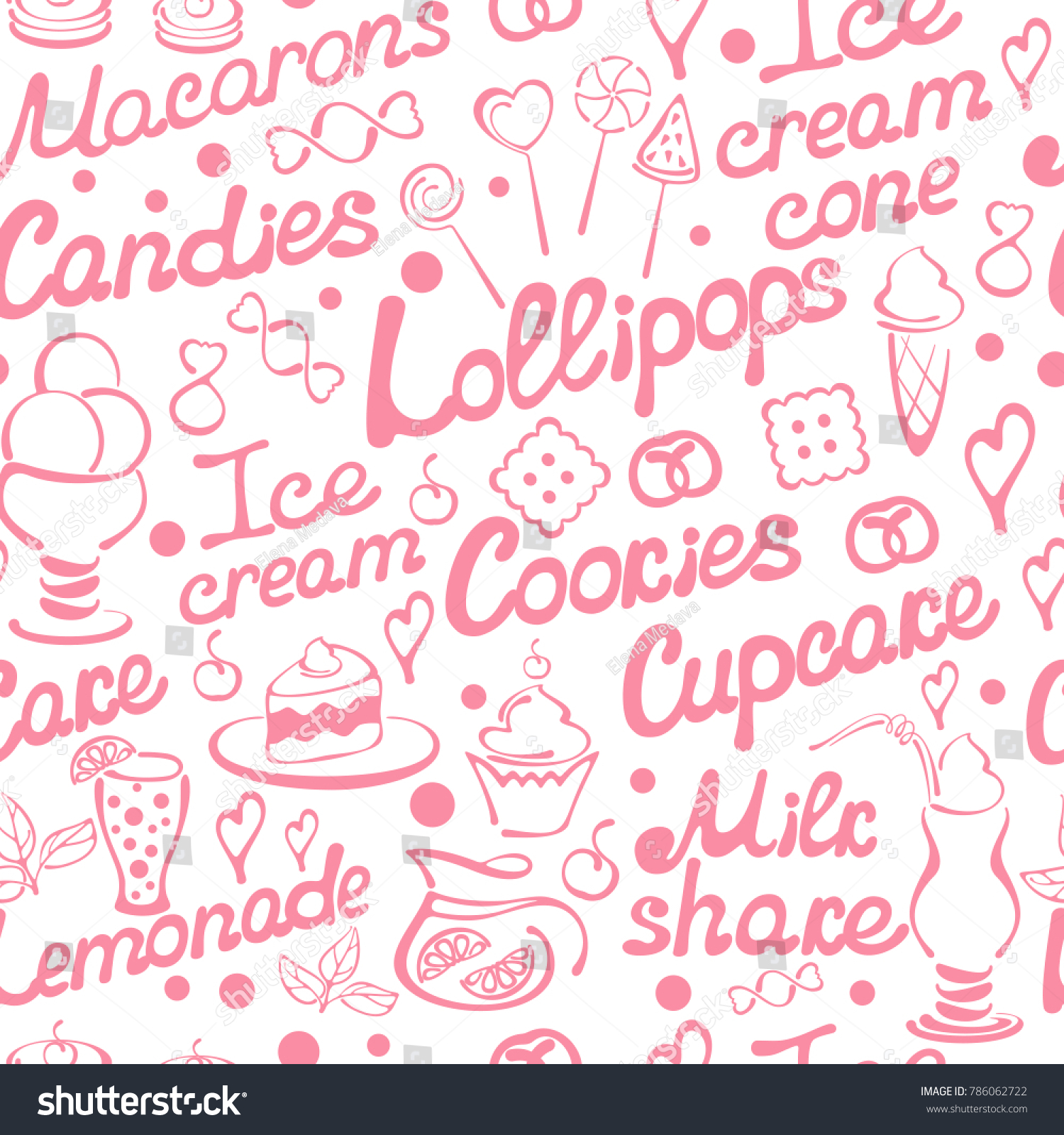 Seamless Pattern Vector Pink Pastry Elements Stock Vector (Royalty Free ...