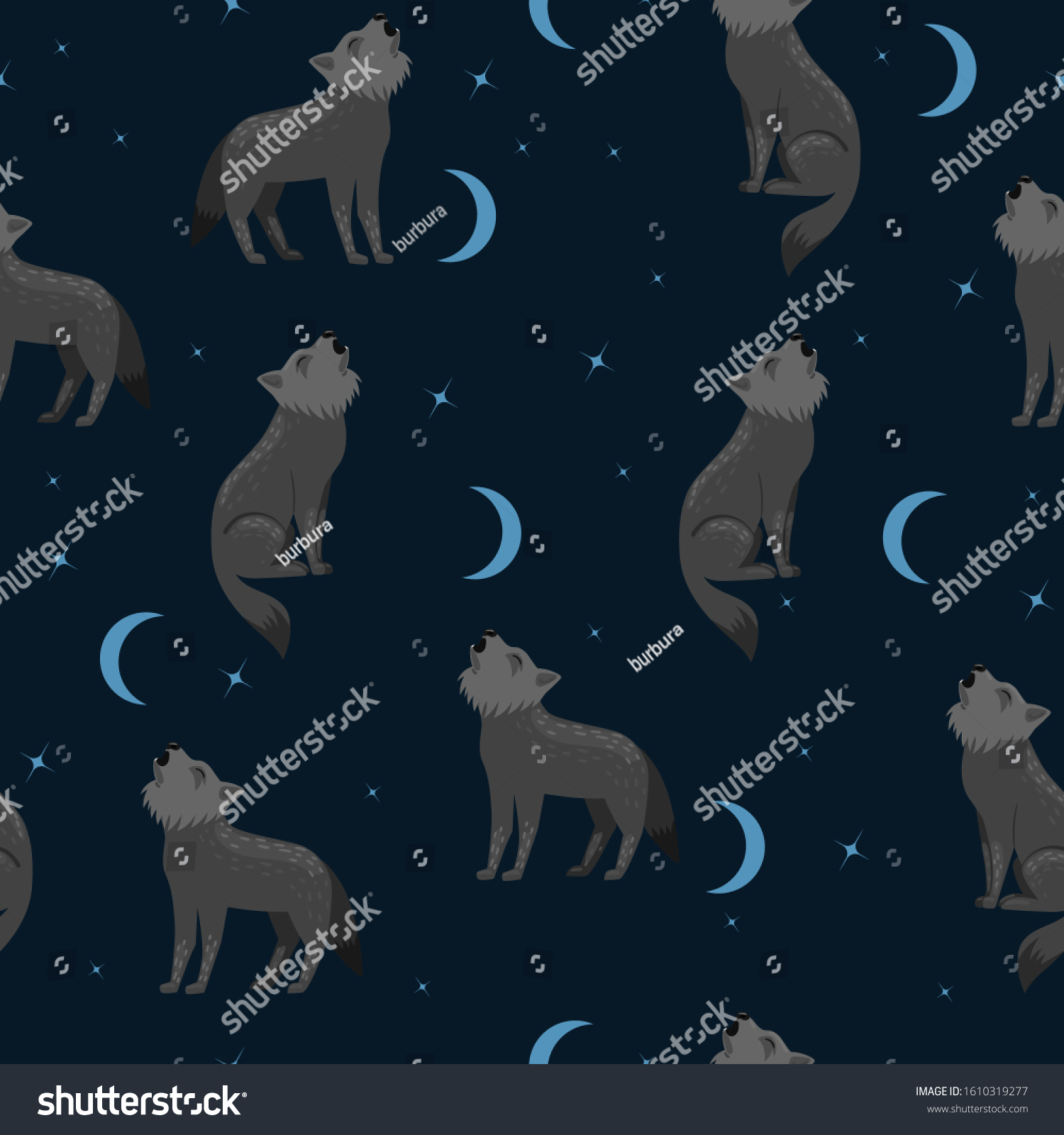 Seamless Pattern Wolves Howling Moon Vector Stock Vector (Royalty Free ...