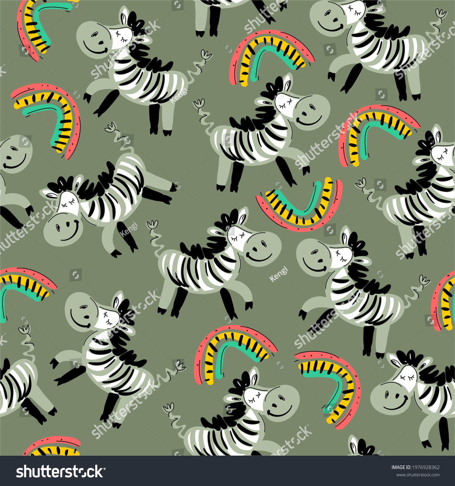 Seamless Pattern Zebra Rainbow Cartoon Cats Stock Vector (Royalty Free ...
