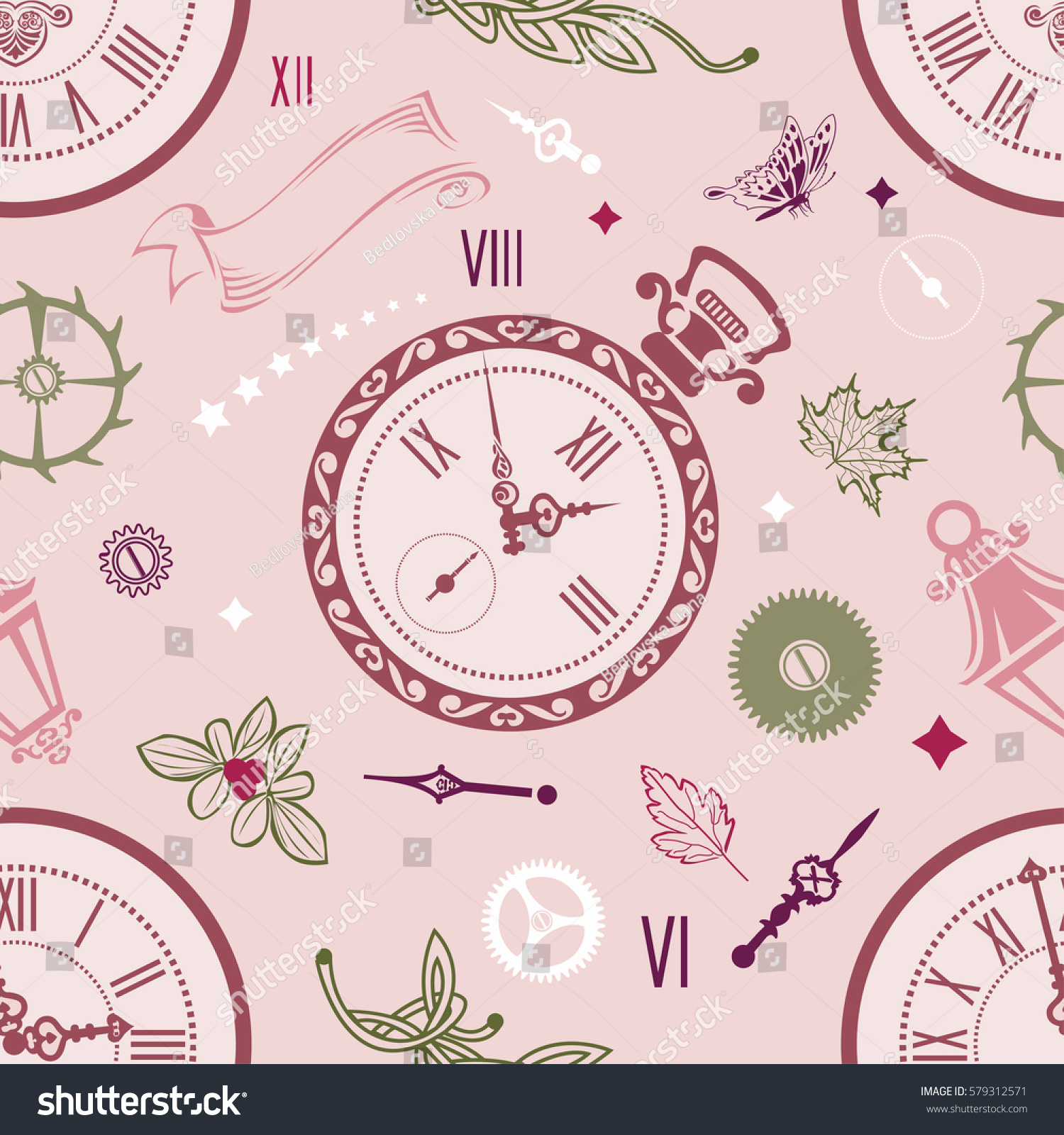 Seamless Patterns Watch Vintage Stock Vector (Royalty Free) 579312571 ...