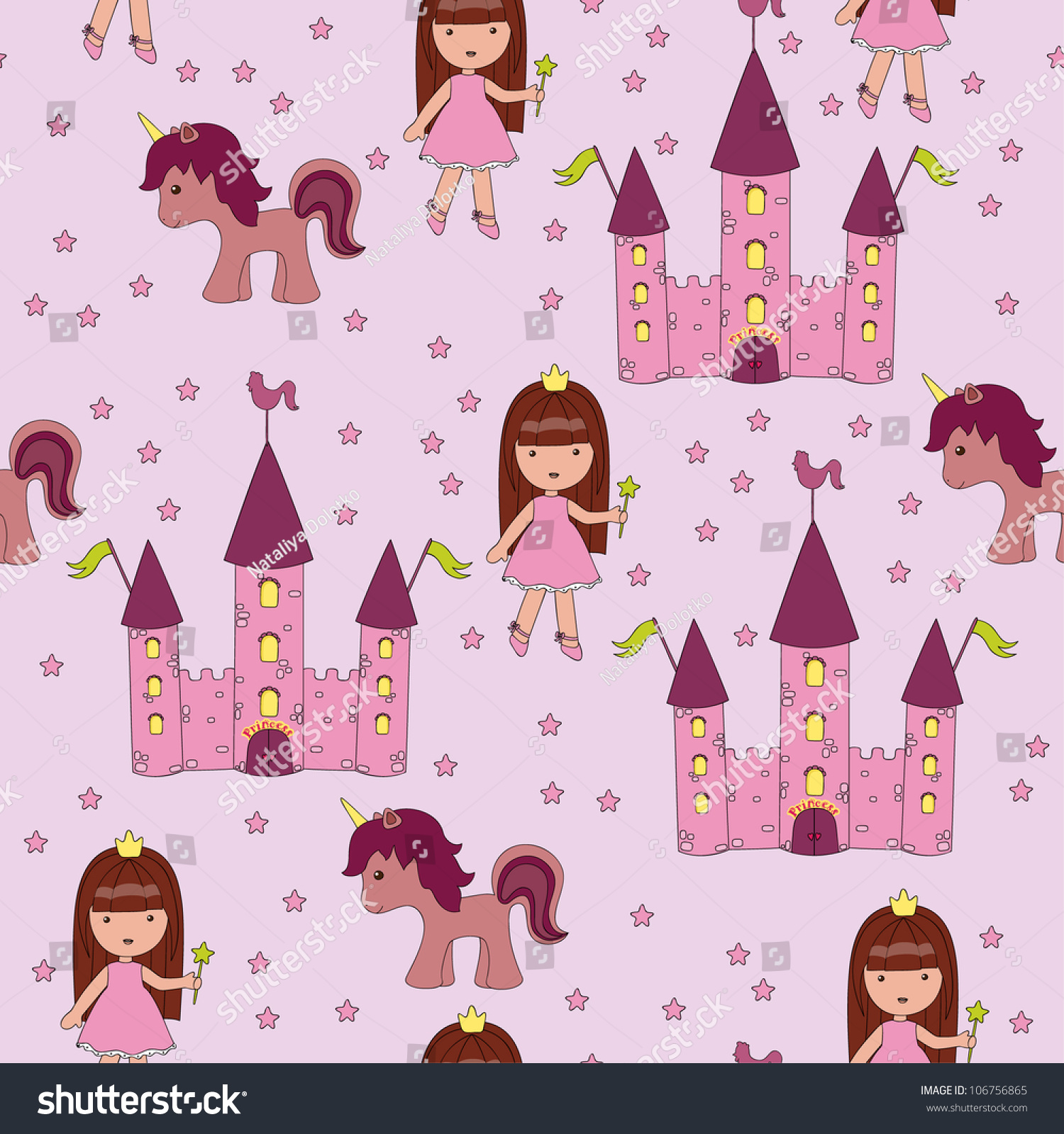 Seamless Princess Wallpaper Stock Vector Illustration 106756865 ...