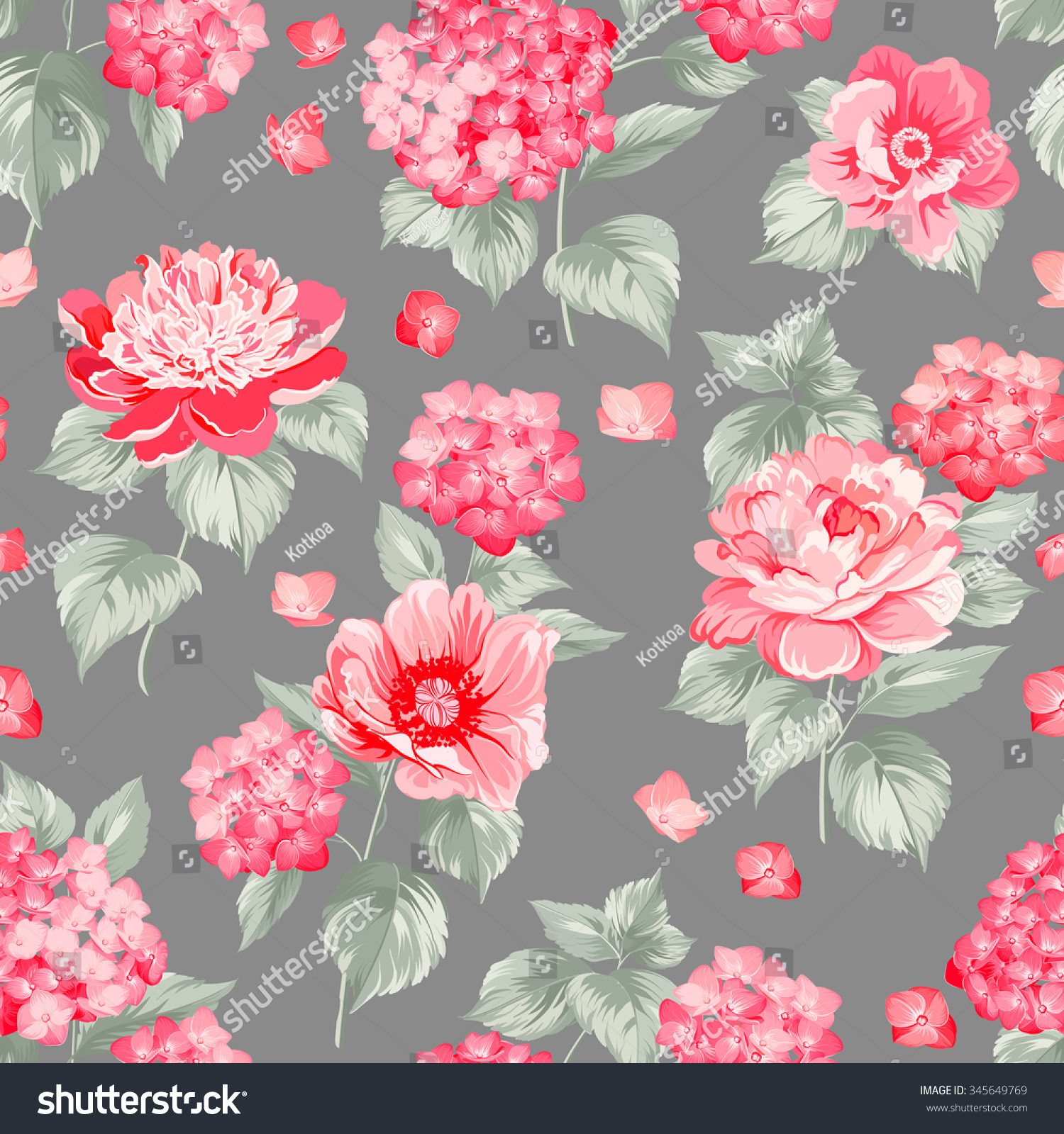Seamless Red Flower Pattern Fabric Design Stock Vector 345649769 ...