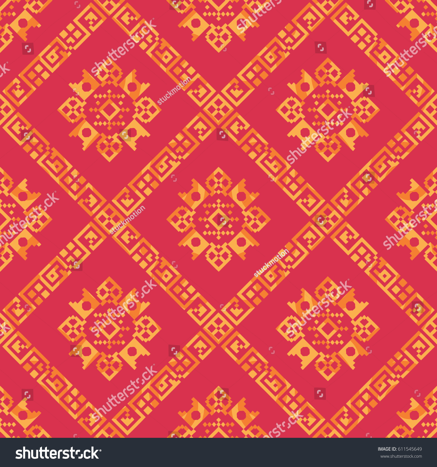 Seamless Red Square Ornament Pattern Background Stock Vector (Royalty ...
