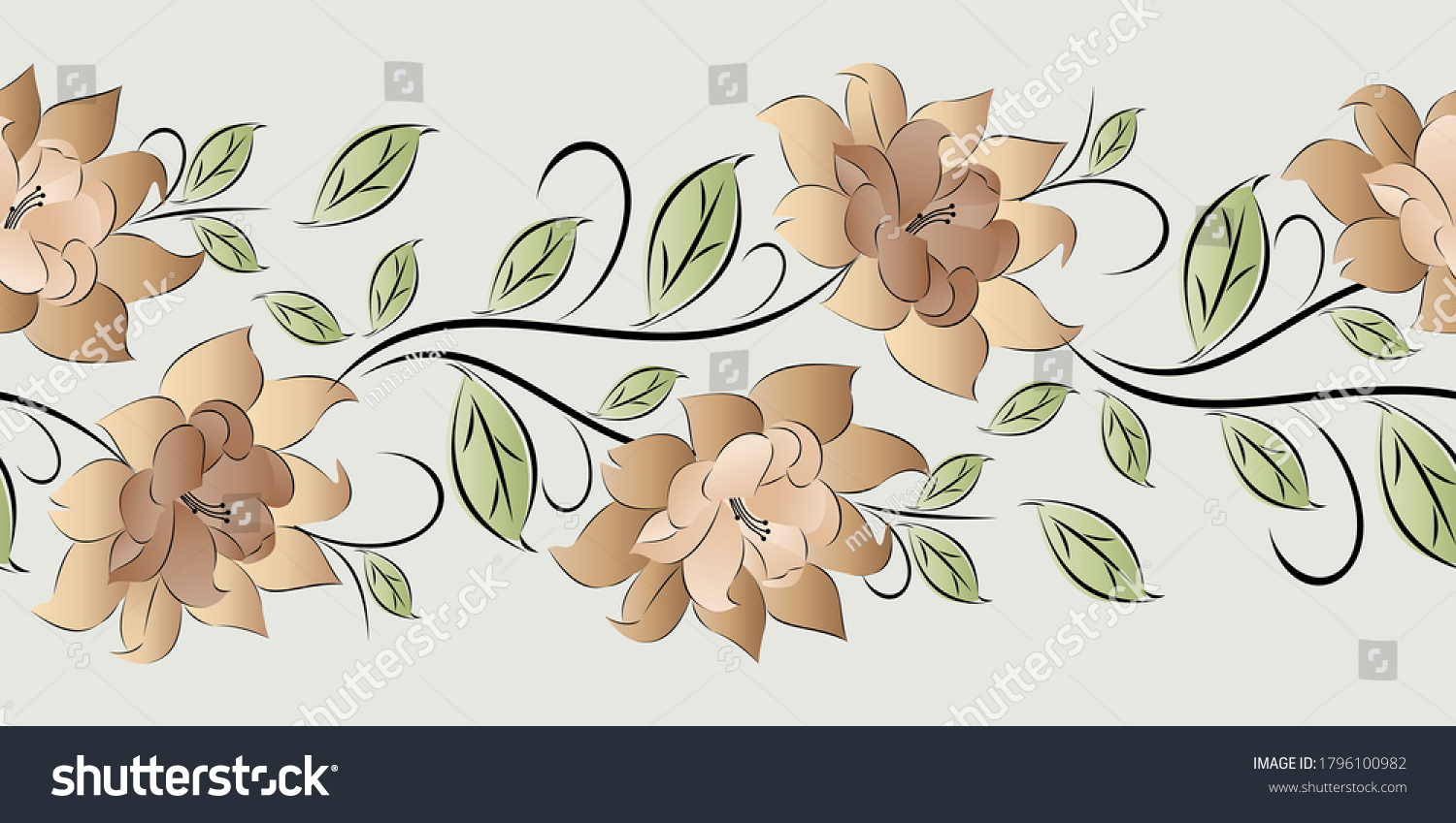 Seamless Rose Flower Vector Border Stock Vector (Royalty Free) 1796100982