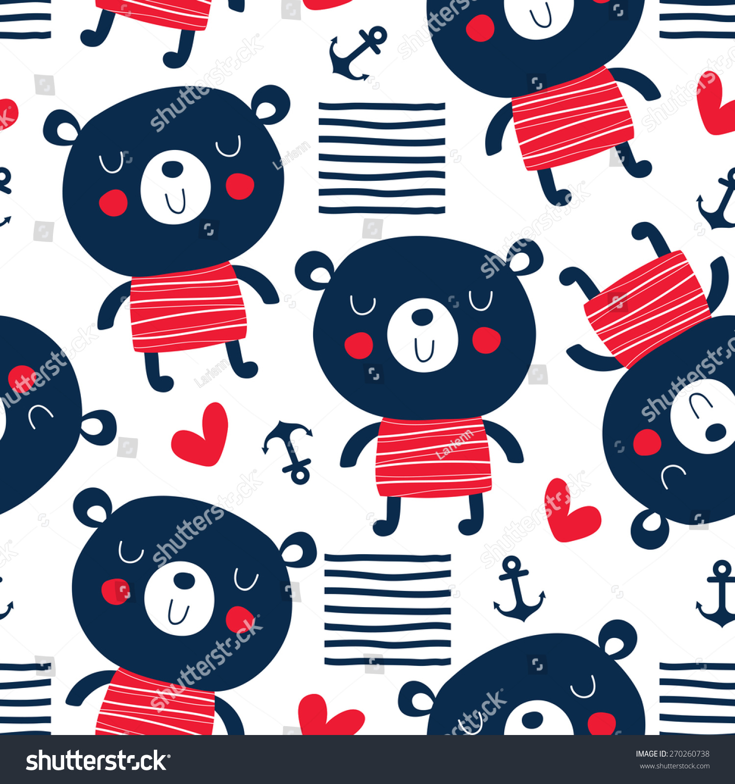 Seamless Sailor Teddy Bear Pattern Vector: vector de stock (libre de regalías) 270260738 ...