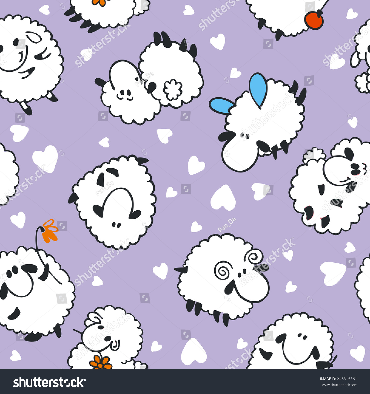 Seamless Sheep Cartoon Pattern On Violet Stock Vector (Royalty Free ...
