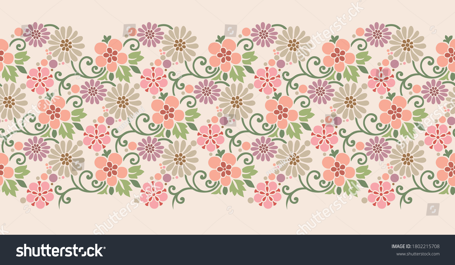 Seamless Small Vector Flower Border Design: เวกเตอร์สต็อก (ปลอดค่า ...