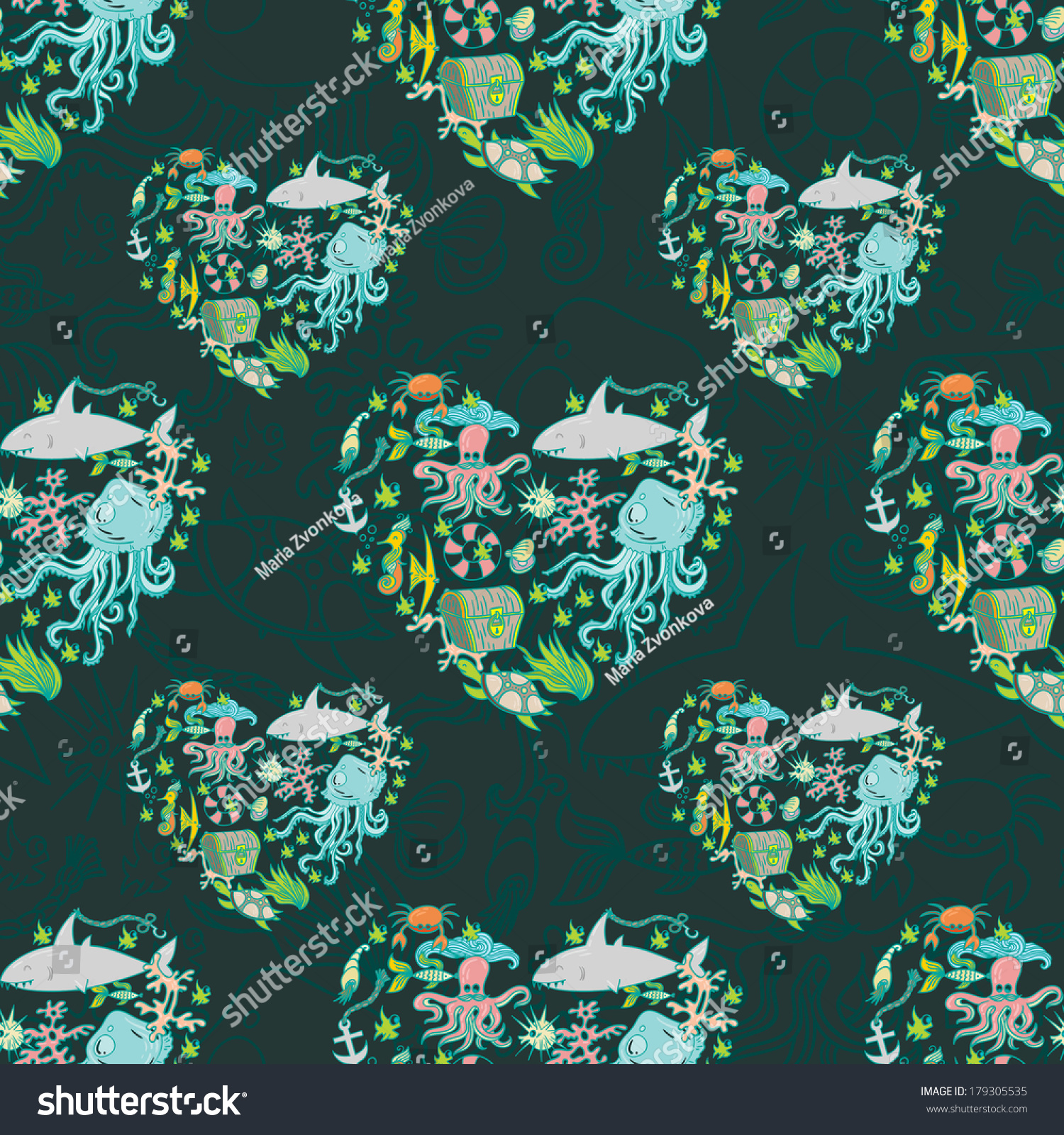 Seamless Summer Sea Animals Texture Tiling Stock Vector (Royalty Free ...