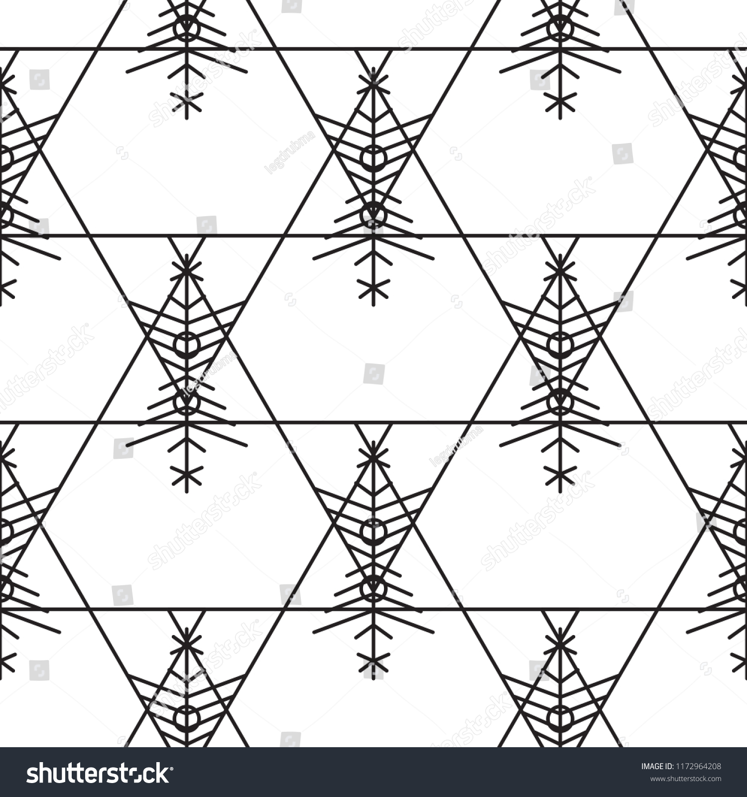 Seamless Symmetrical Pattern Triangles Thin Black Stock Vector (Royalty ...