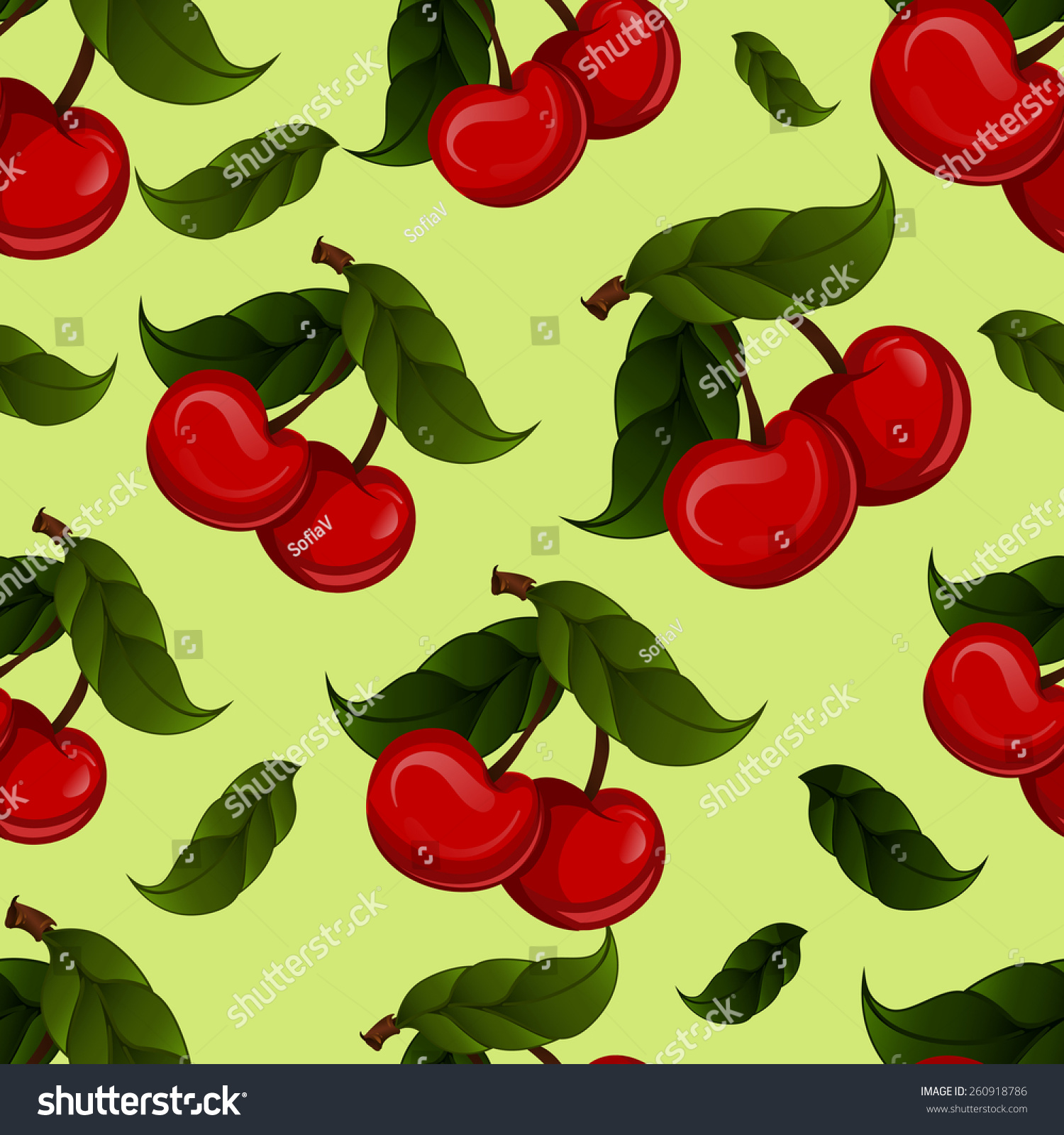 Seamless Texture - Bright Juicy Fresh Cherry Fruit Vector. Cherries ...