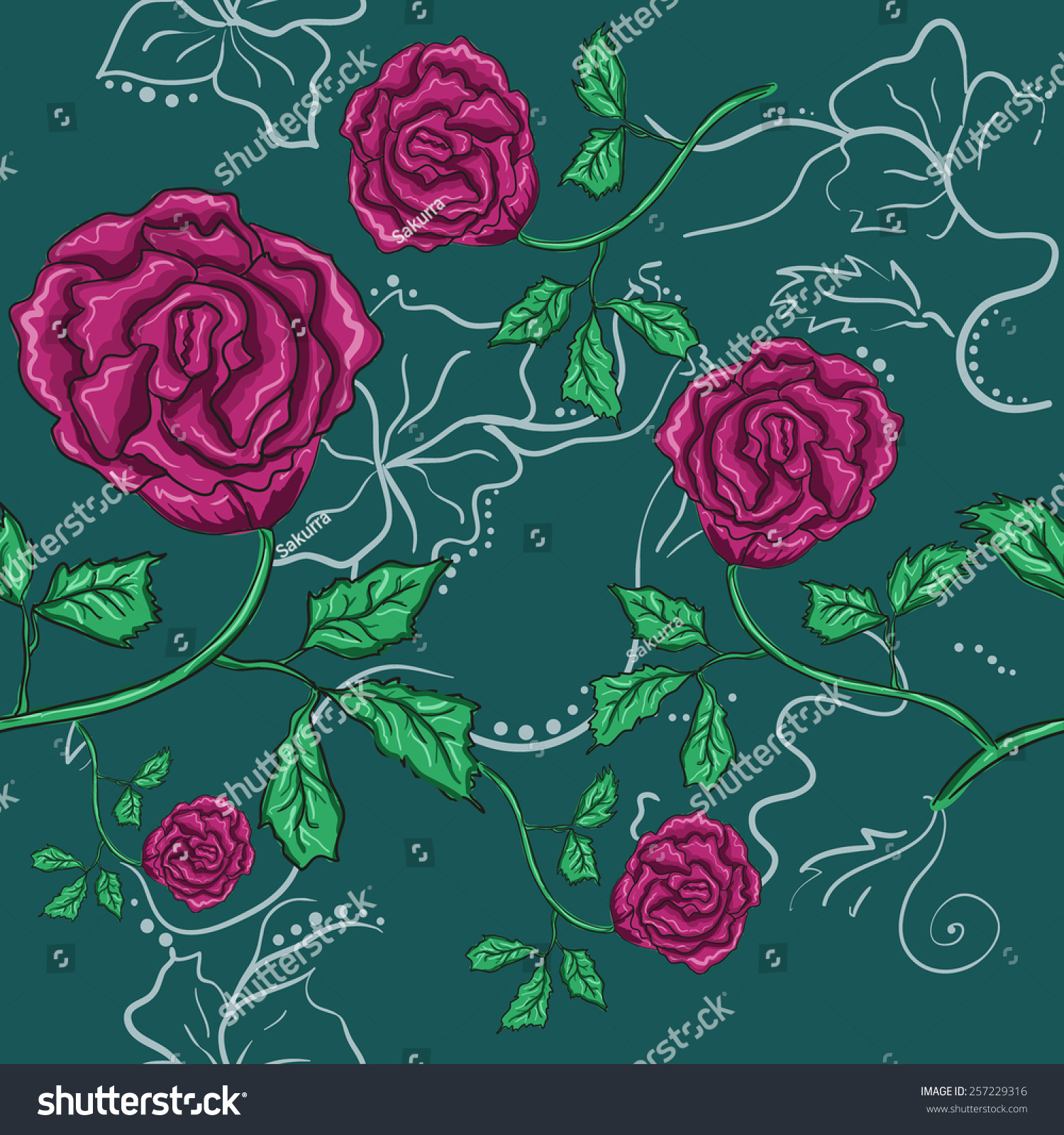 Seamless Texture Roses Stock Vector (Royalty Free) 257229316 | Shutterstock