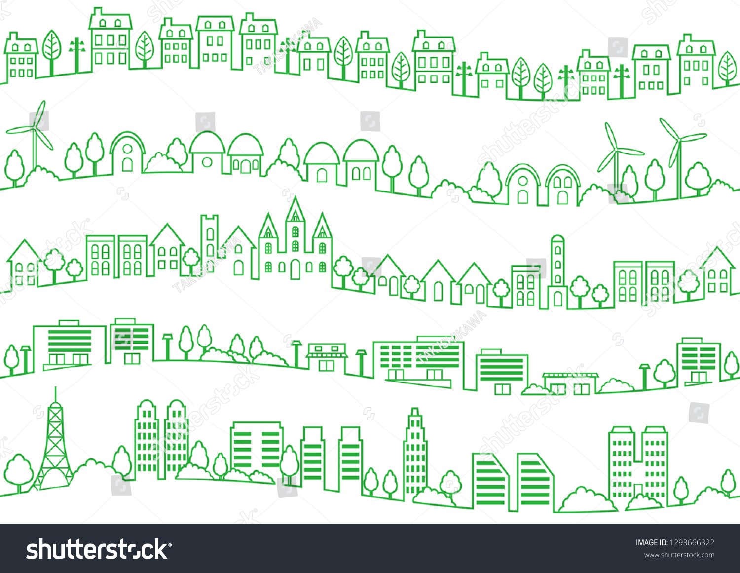 Seamless Townscape Set Vector Illustration Horizontally Stock Vector ...