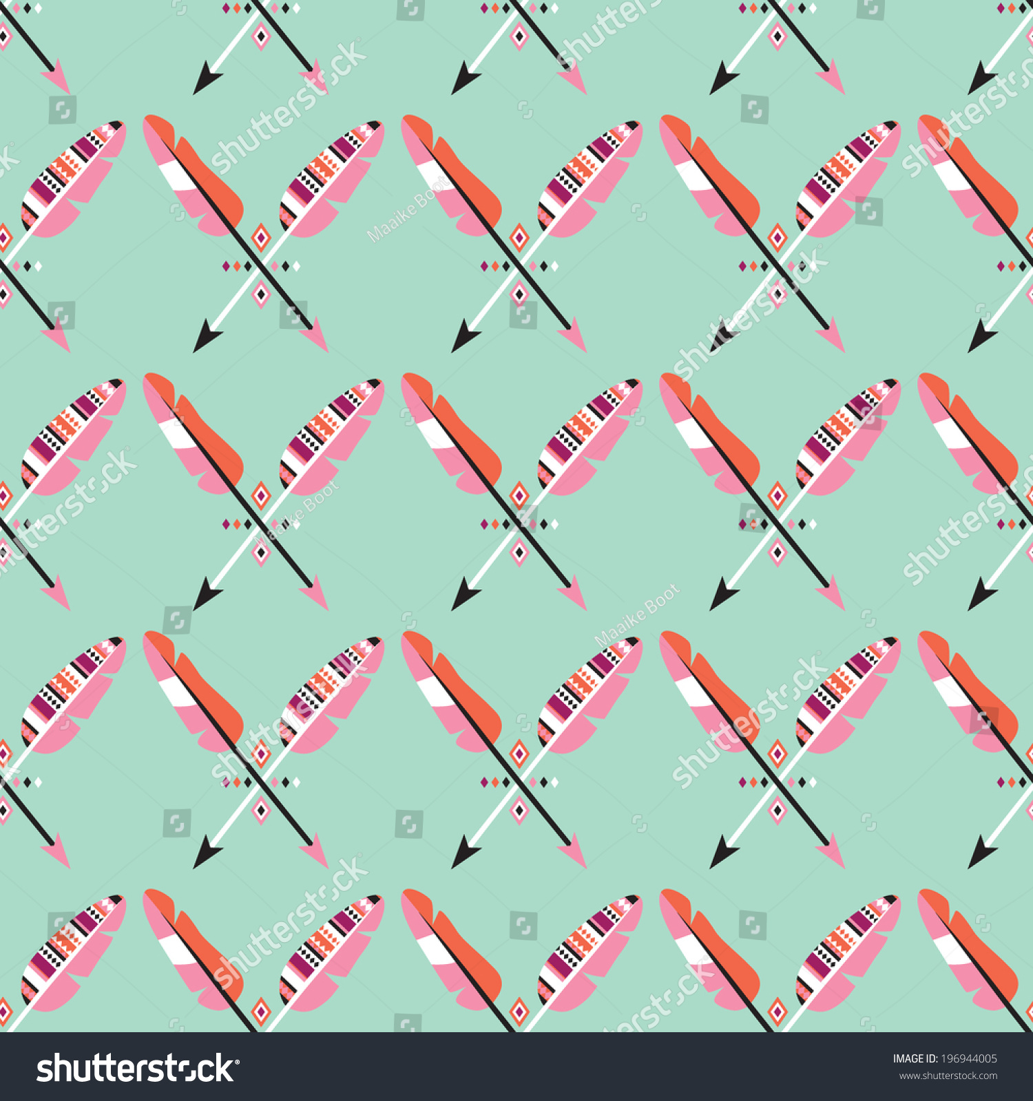 Seamless Tribal Arrow Illustration Feather Aztec Stock Vector (Royalty ...