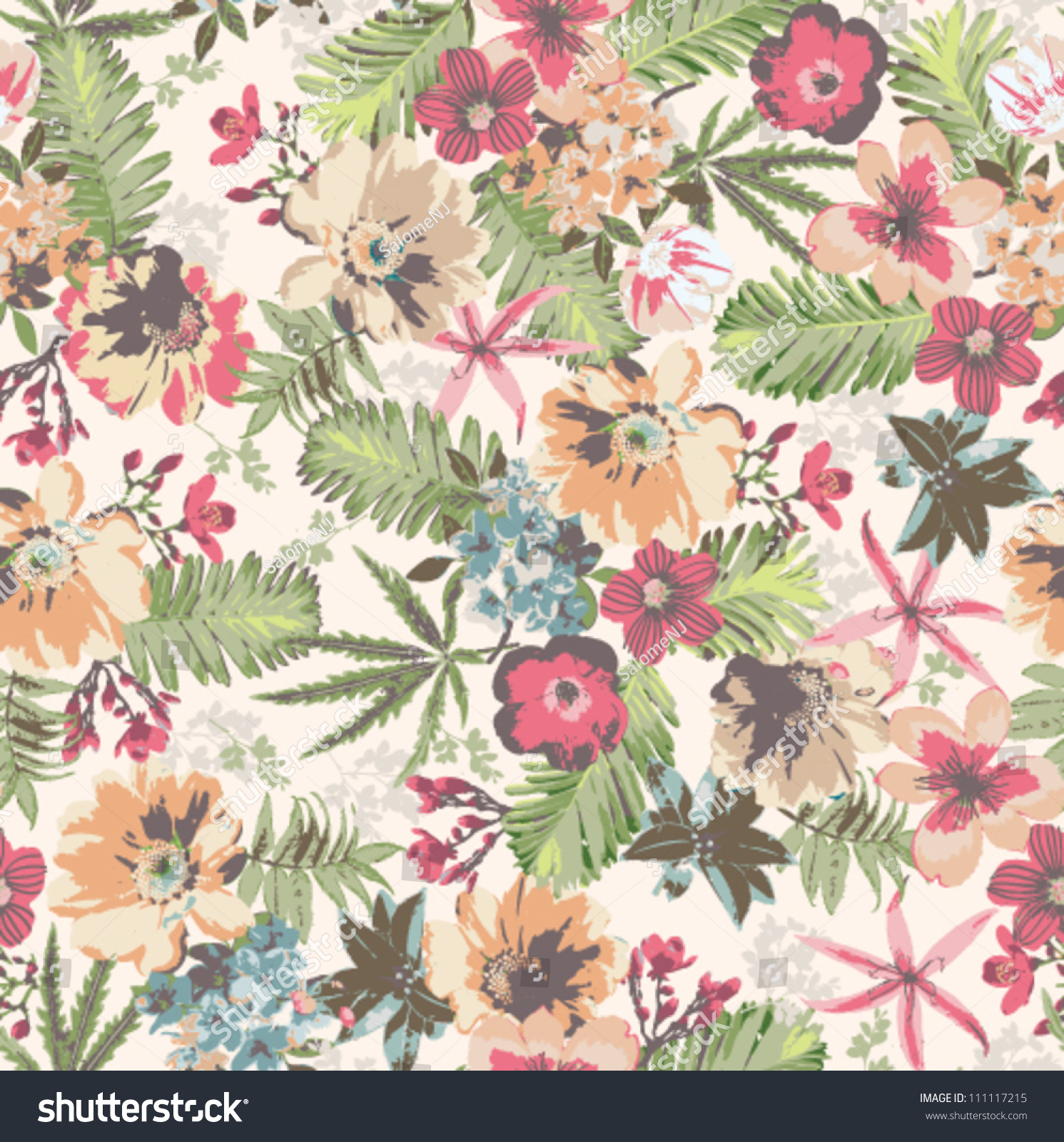 Seamless Tropical Flower Pattern On Background Stock Vector (Royalty ...