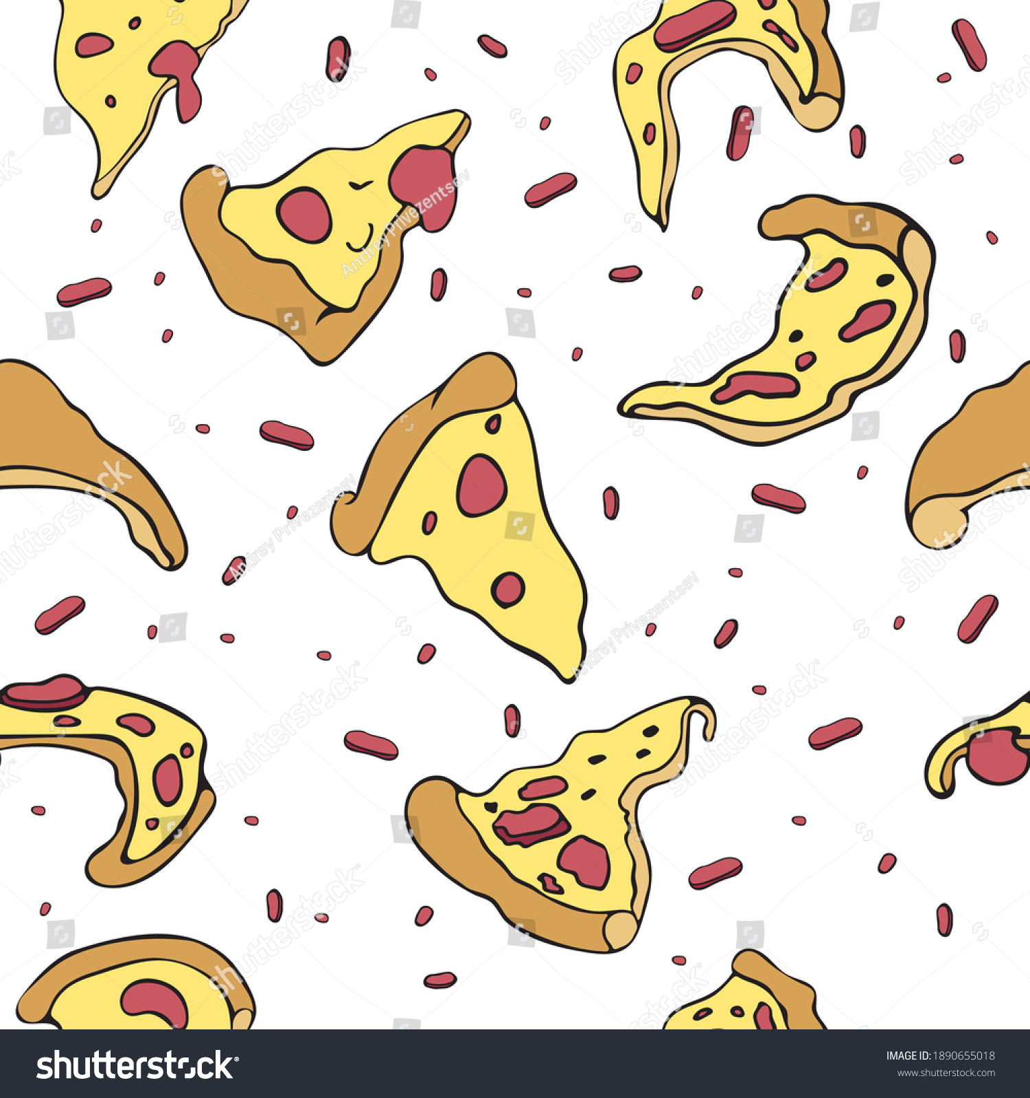 Seamless Vector Isolated Colored Cartoon Pizza Stock Vector (Royalty ...
