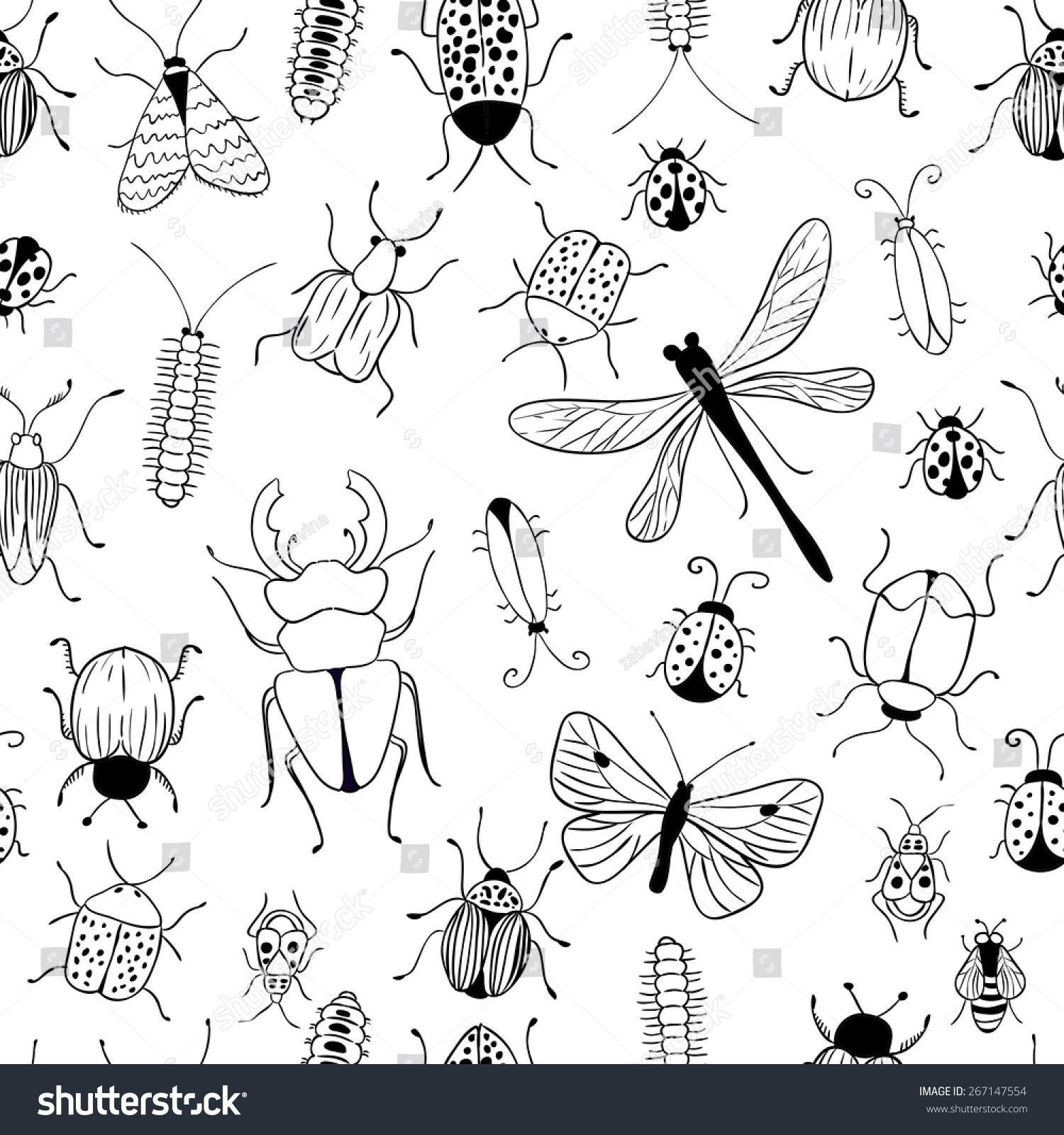 Seamless Vector Pattern Background Bugs Butterflies Stock Vector
