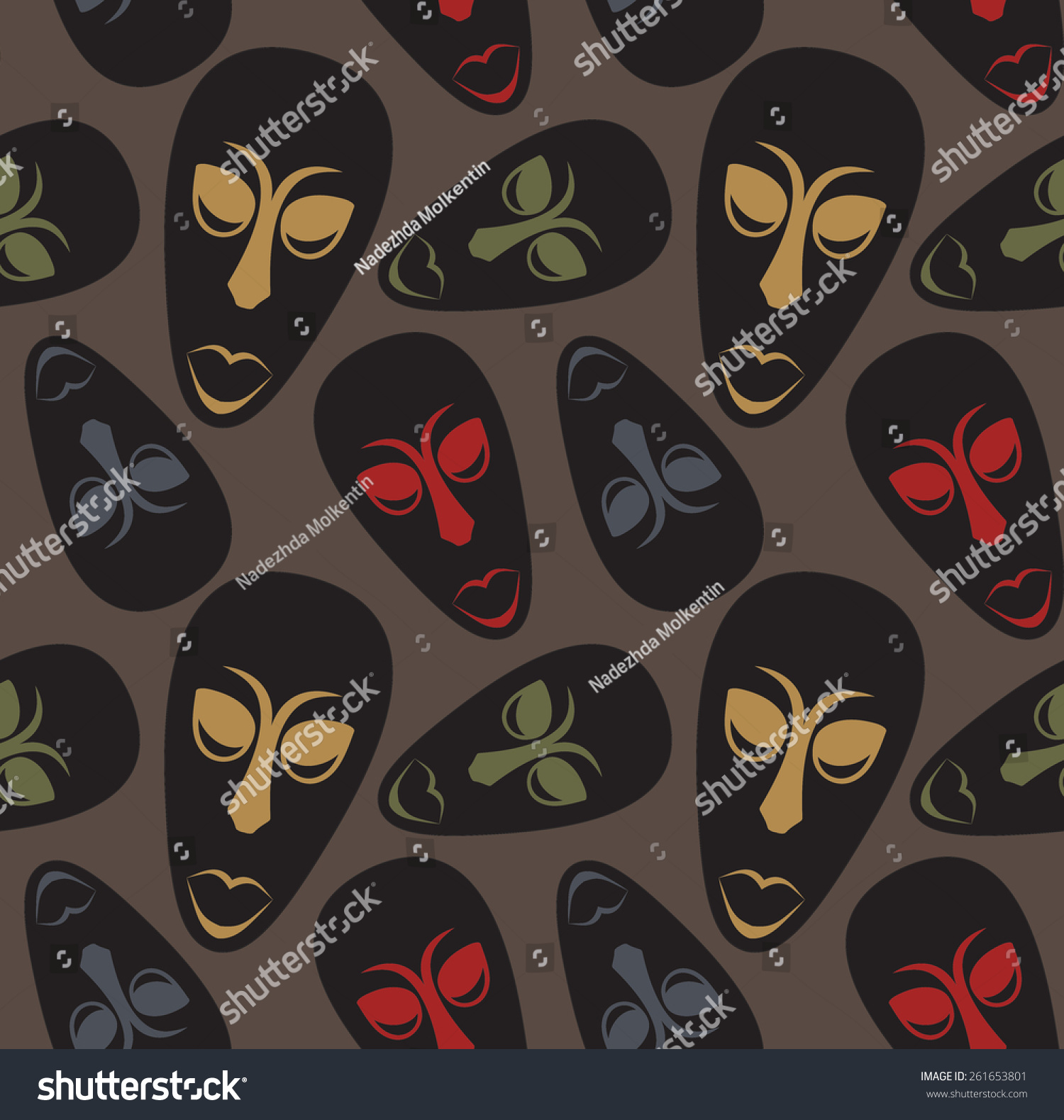 Seamless Vector Pattern With Ethnic African Masks - 261653801 ...