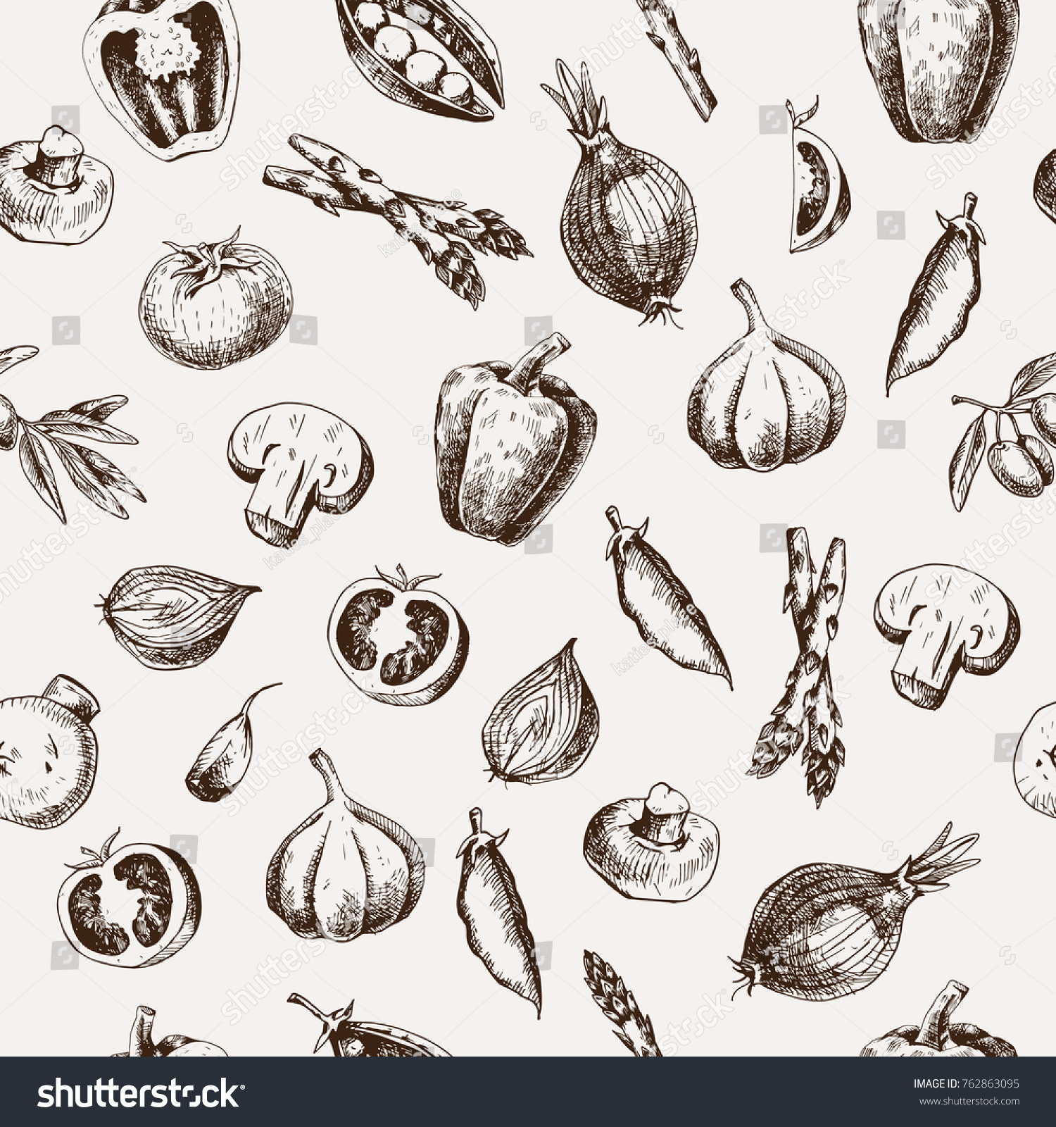 Seamless Vector Pattern Hand Drawn Vegetables Stock Vector (Royalty ...