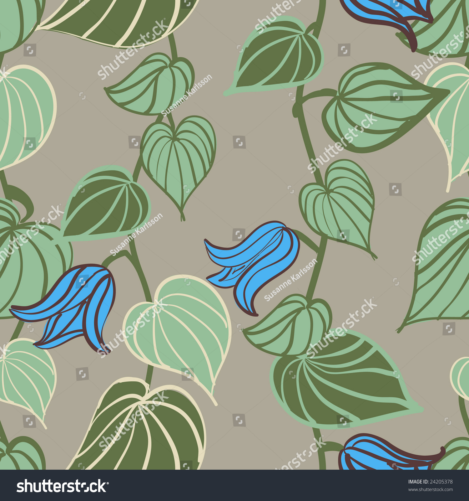 Seamless Vine Leaf Flowers Pattern Stock Vector (Royalty Free) 24205378 ...