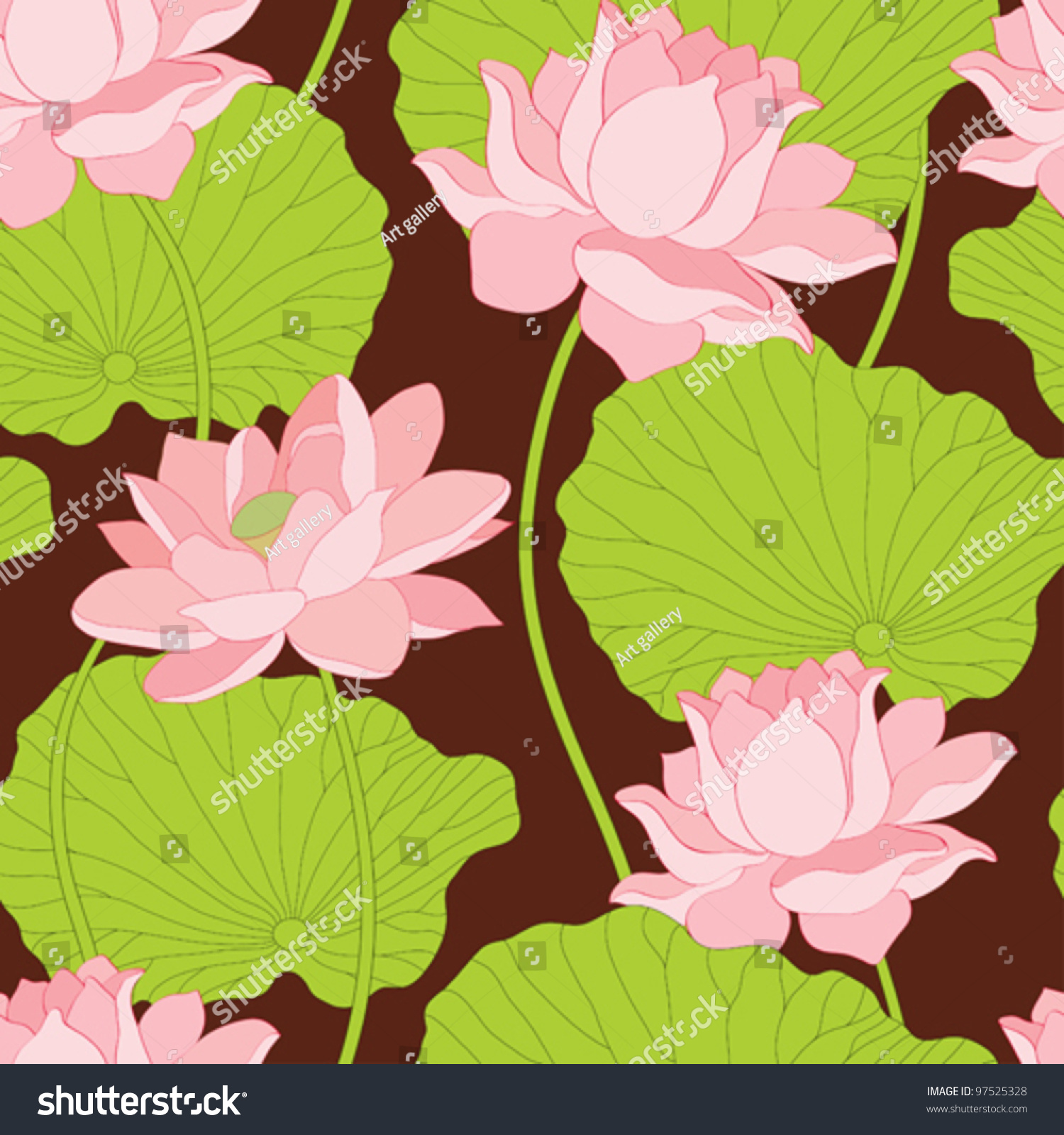 Seamless Wallpaper Pattern Lotus Stock Vector (Royalty Free) 97525328