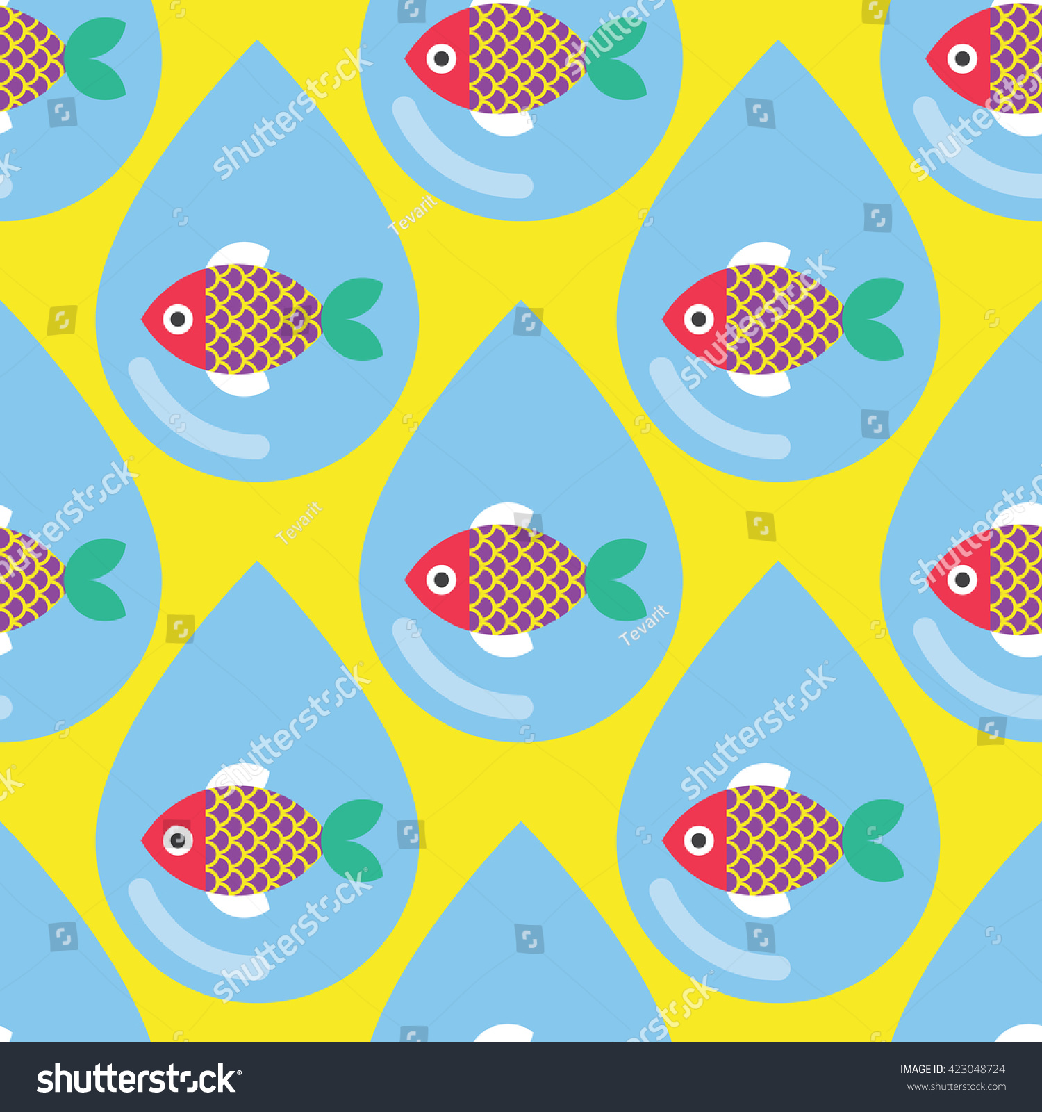 Seamless Water Drop Fish Pattern Stock Vector (Royalty Free) 423048724 ...