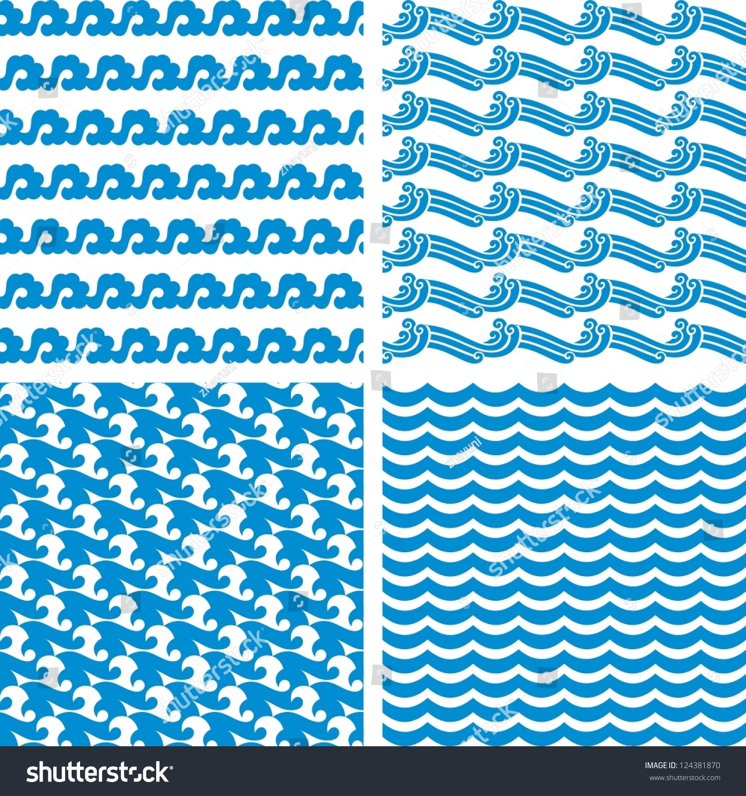Patrones de olas de agua sin: vector de stock (libre de regalías) 124381870