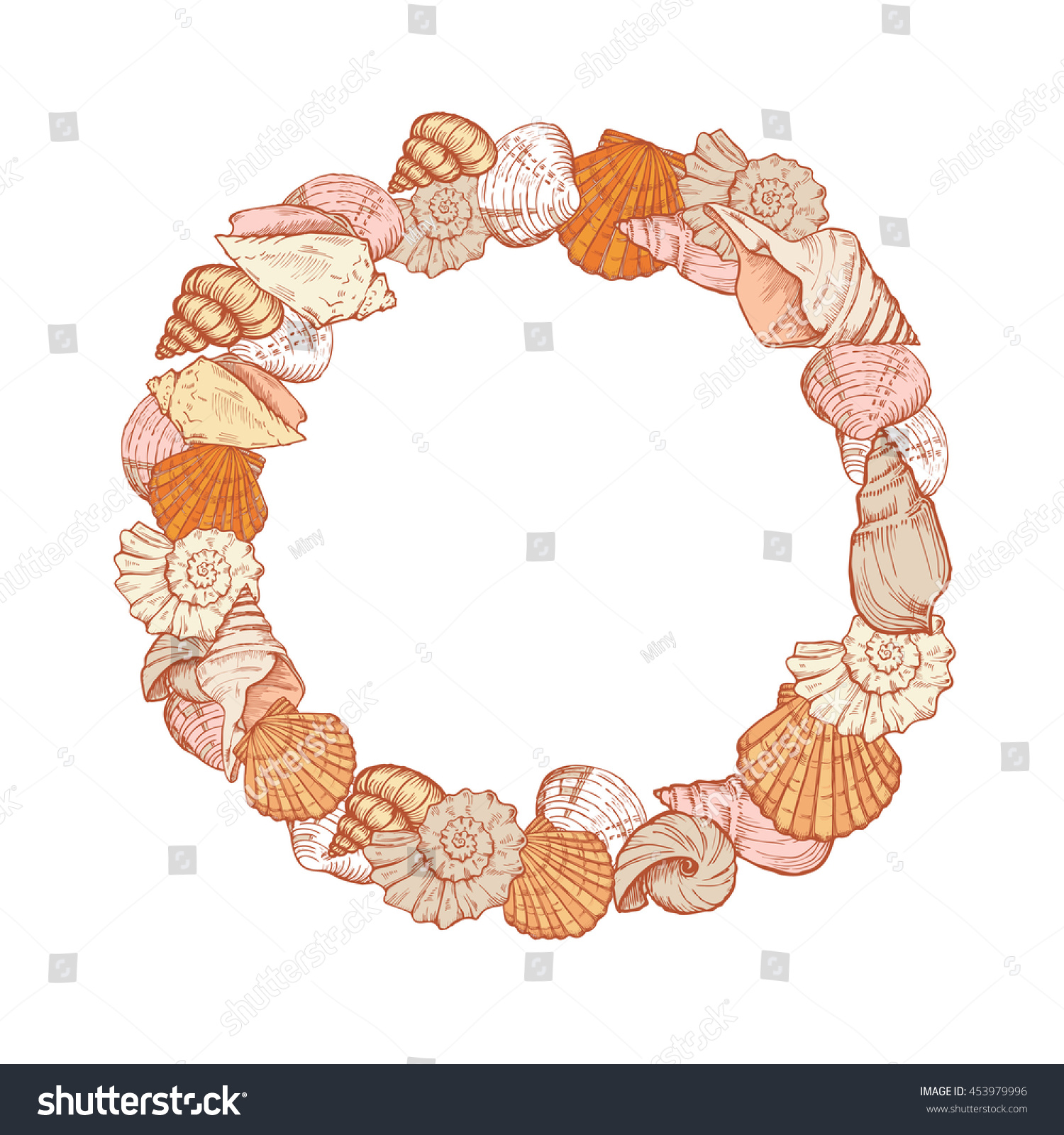 Seashells Round Frame On White Background Stock Vector (Royalty Free ...