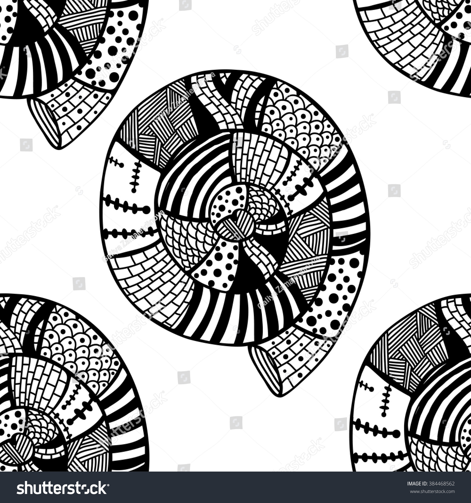 Seashells Seamless Background Zentangle Style Stock Vector (Royalty ...