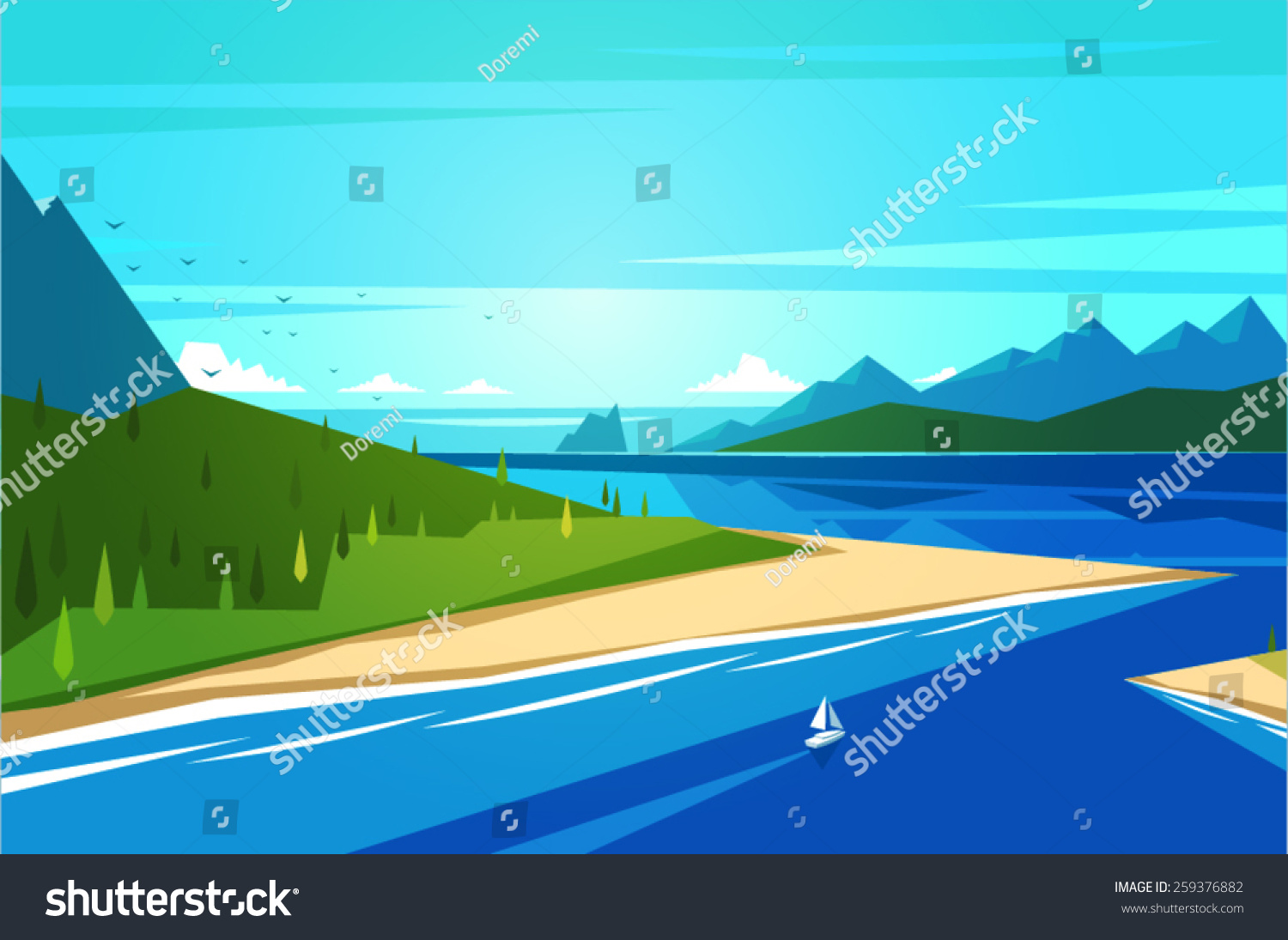 Seashore Landscape Vector Illustration Stock Vector (Royalty Free ...