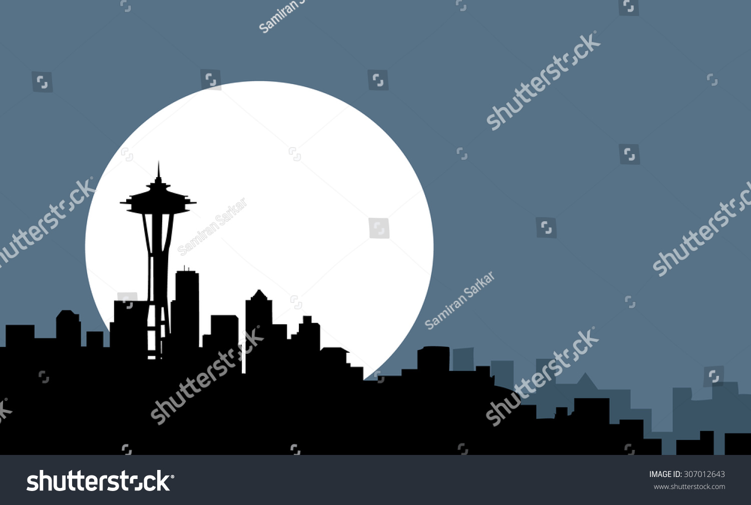 Seattle Night Skyline Stock Vector (Royalty Free) 307012643 | Shutterstock