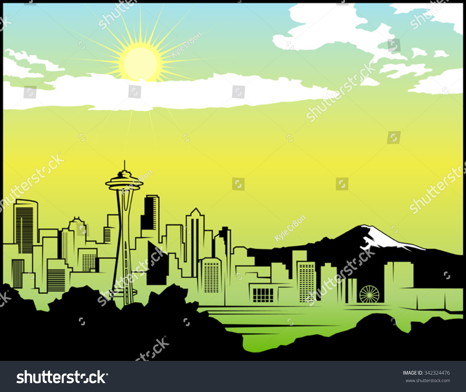 Seattle Skyline Stock Vector (Royalty Free) 342324476 | Shutterstock