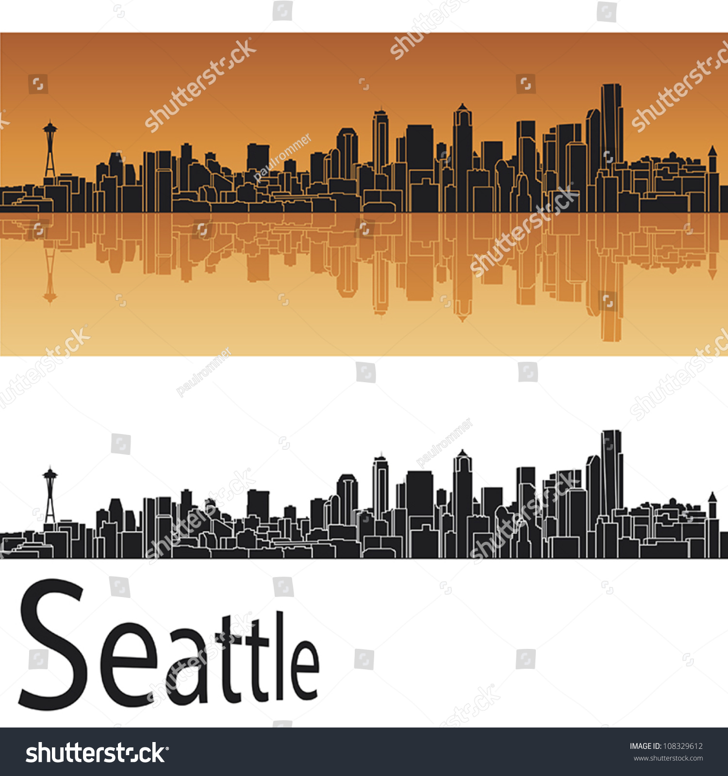 Seattle Skyline Orange Background Editable Vector: เวกเตอร์สต็อก (ปลอด ...