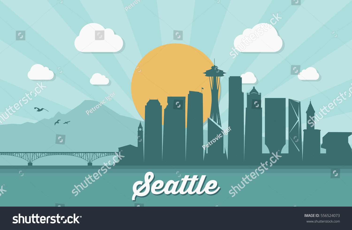 Seattle Skyline Washington Vector Illustration Stock Vector (Royalty ...