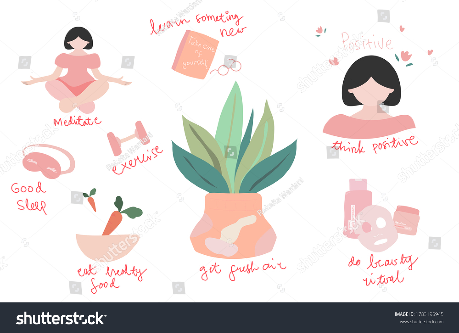 Selfcare Concept Illustration Flat Vector Hand Stock Vector (Royalty ...