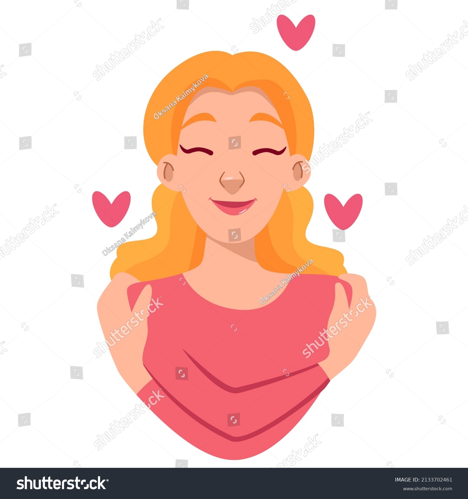 Self Love Concept Woman Hugging Herself Stock Vector Royalty Free