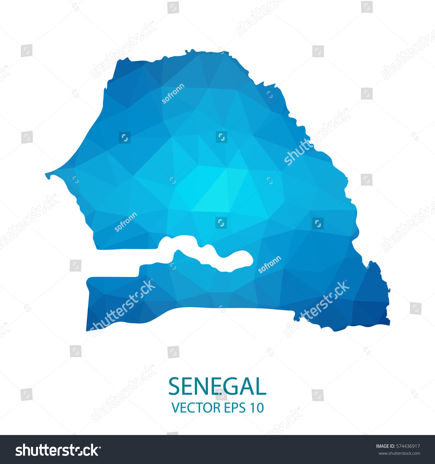 Senegal Map Blue Geometric Rumpled Triangular Stock Vector (Royalty ...